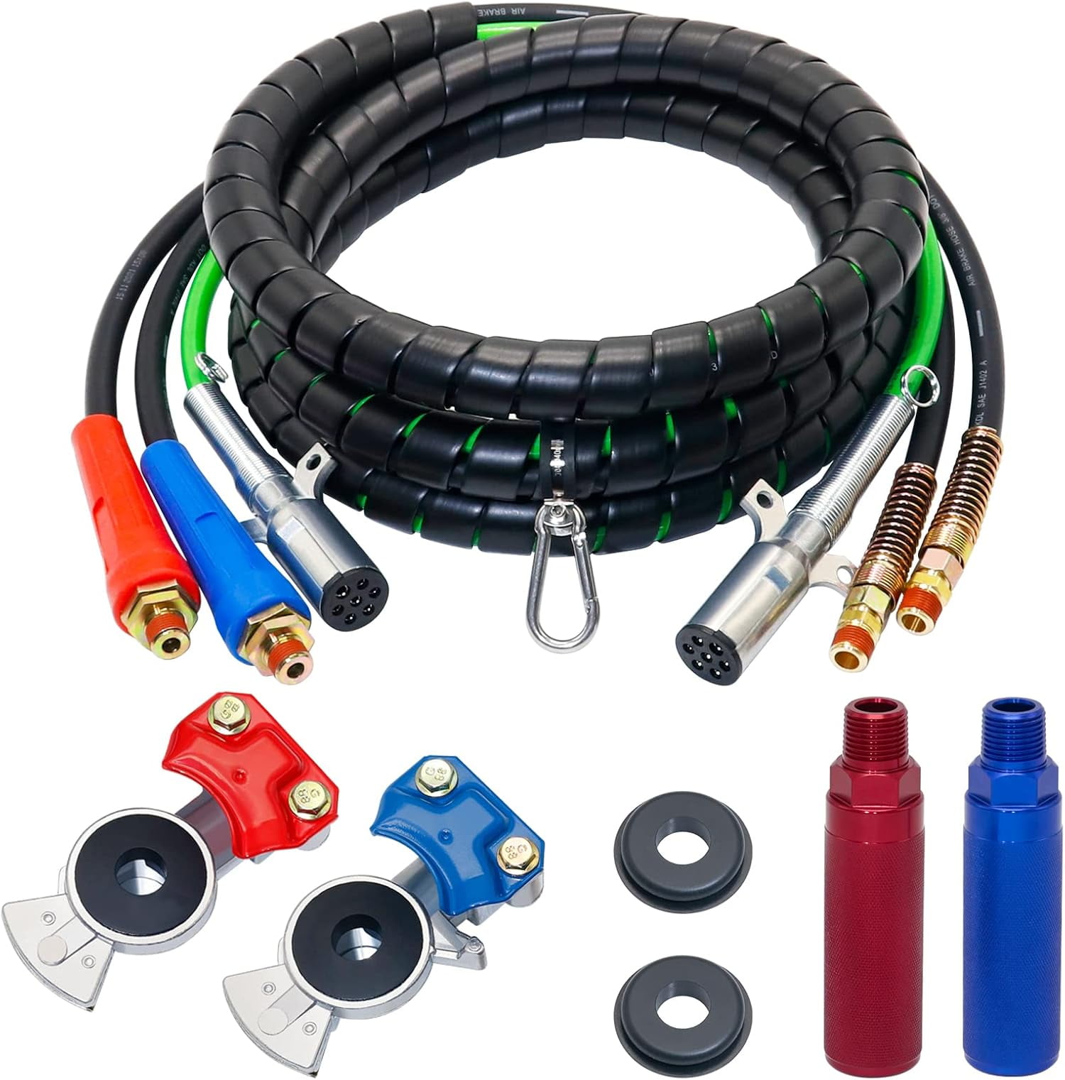 15FT Air Line Hose Kits, 3 in 1 Air Line for Tractor Trailer, 7 Way ABS ...