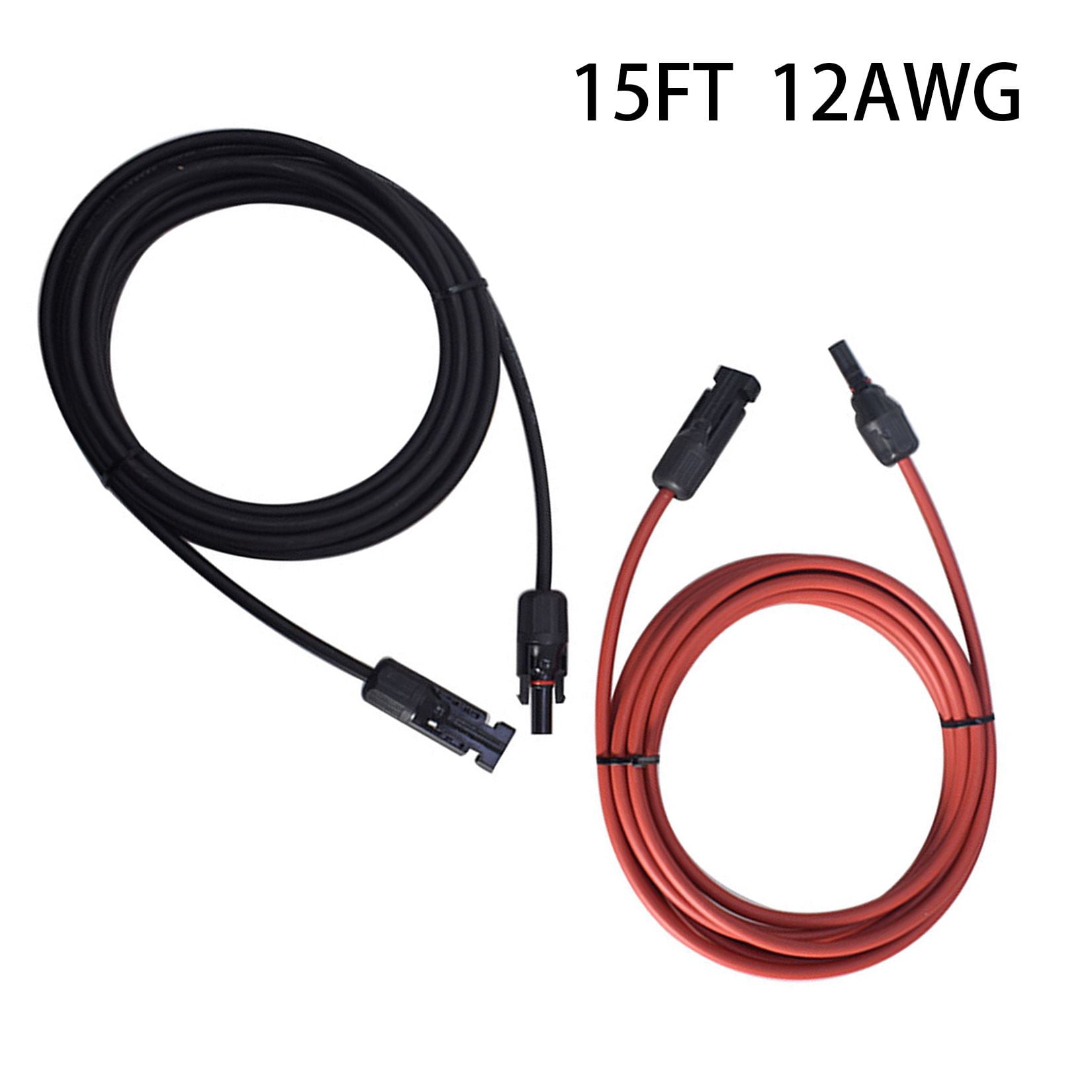 15FT Black & Red Solar Panel Extension Cable 12AWG 12 Gauge Wire ...