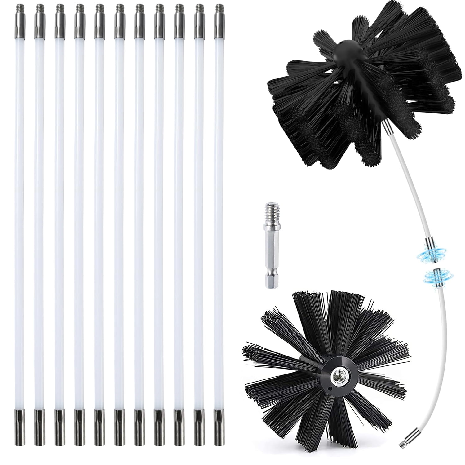 15FT Chimney Sweep Cleaning Kit, 13pcs Duct Vent Cleaning Brush Kit, 3. ...