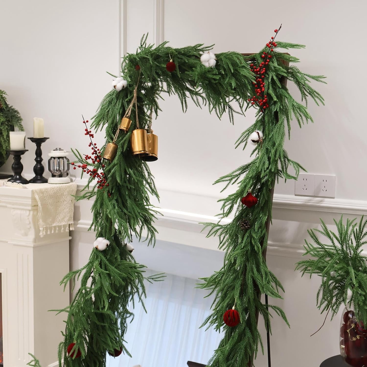 15FT Christmas Garlands Norfolk Pine Garland Real Touch Artificial Faux ...