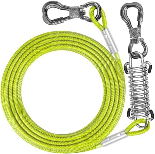 15FT Dog Tie Out Cable with Spring, Shock Absorbing Dogs Chain for ...