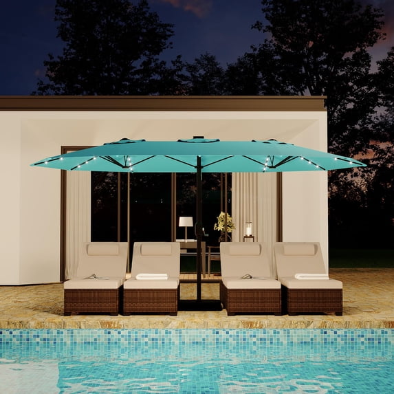 15FT Double-Sided Rectangular Patio Umbrella with Solar LED Lights ...