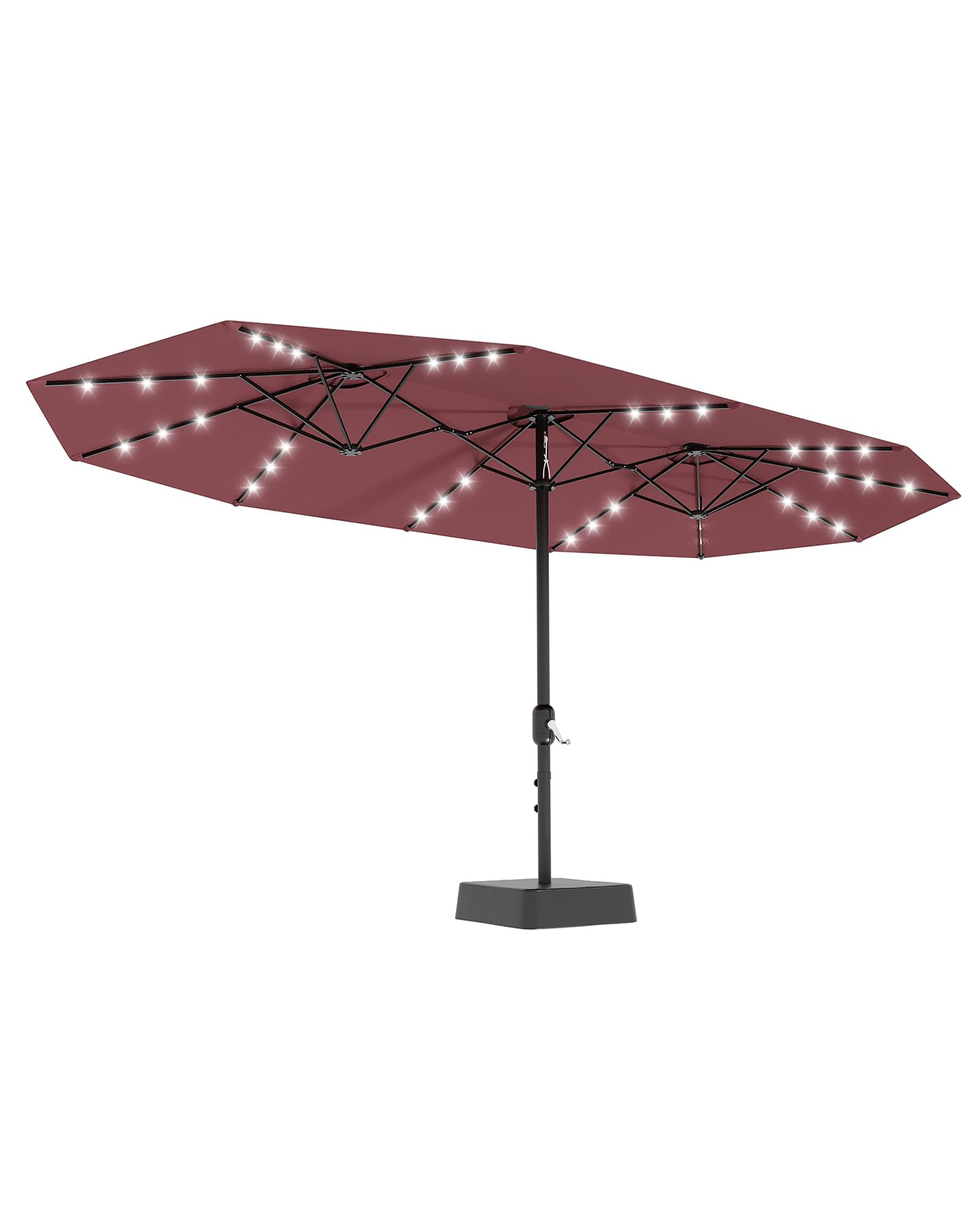 15FT Double Sided Rectangular Solar LED Patio Umbrella, Heavy Duty ...