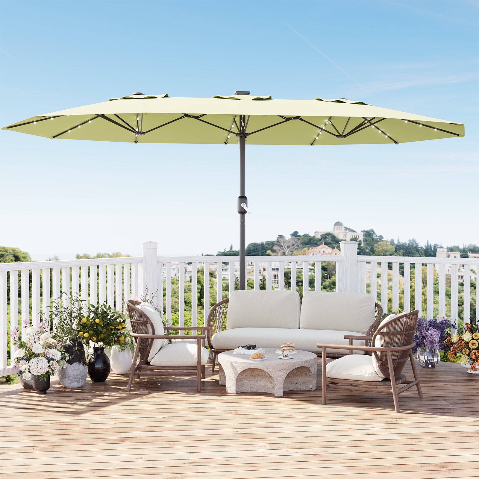 15FT Extra Large Rectangular Patio Umbrella with Stand, LED Lights, UV ...