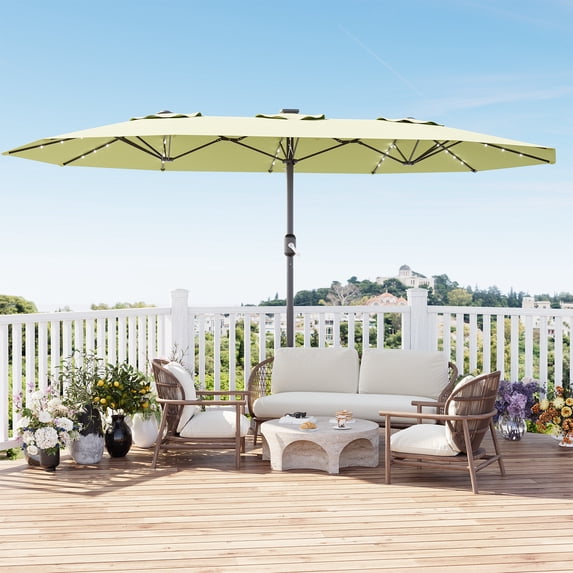 15FT Extra Large Rectangular Patio Umbrella with Stand, LED Lights, UV ...