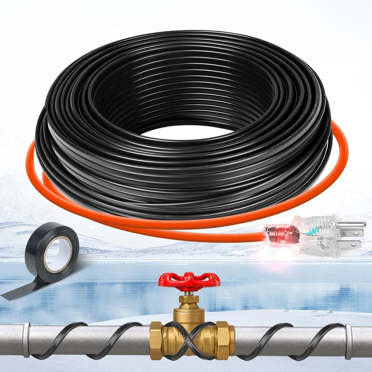 15FT Heat Tape Roof Snow De-Icing, Deicing Heating Cable,Pipe (Metal ...