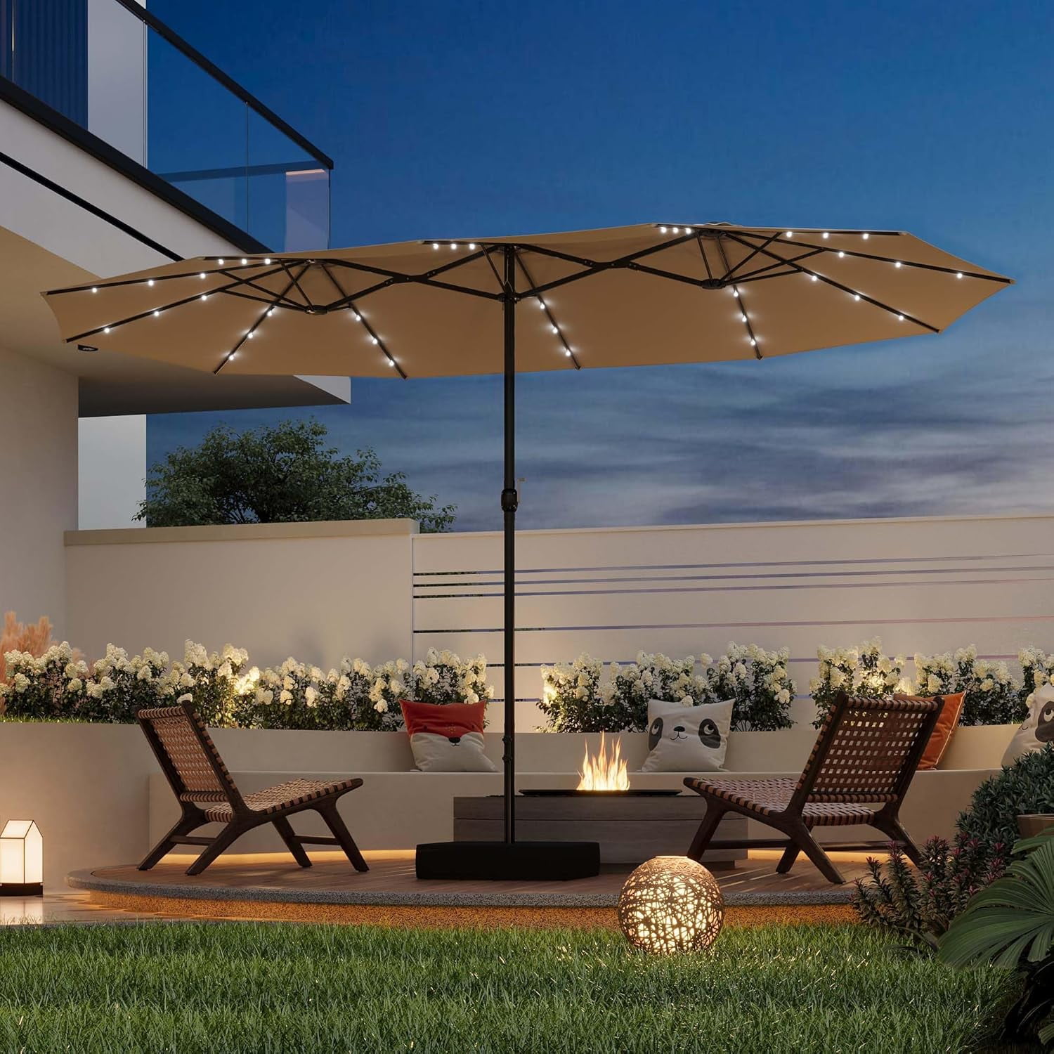 15FT Large Outdoor Patio Umbrella, Rectangular Market Table Sun Parasol ...