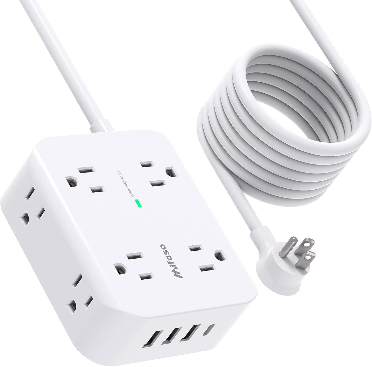 15FT Power Strip Surge Protector - 8 Outlets and 4 Ports, Heavy-Duty ...