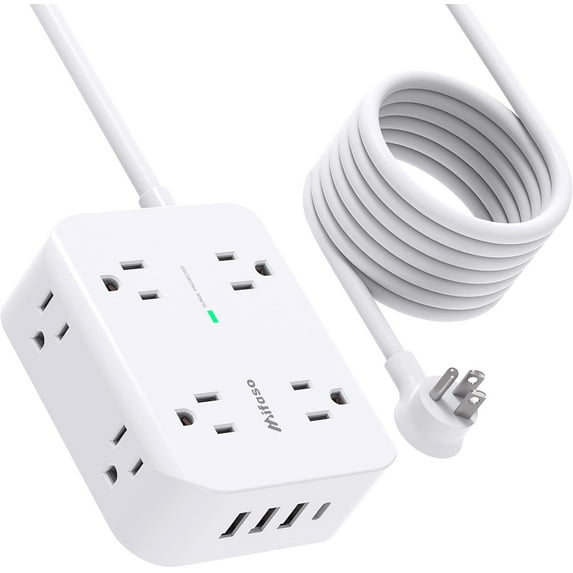 15FT Power Strip Surge Protector - 8 Outlets and 4 Ports, Heavy-Duty ...