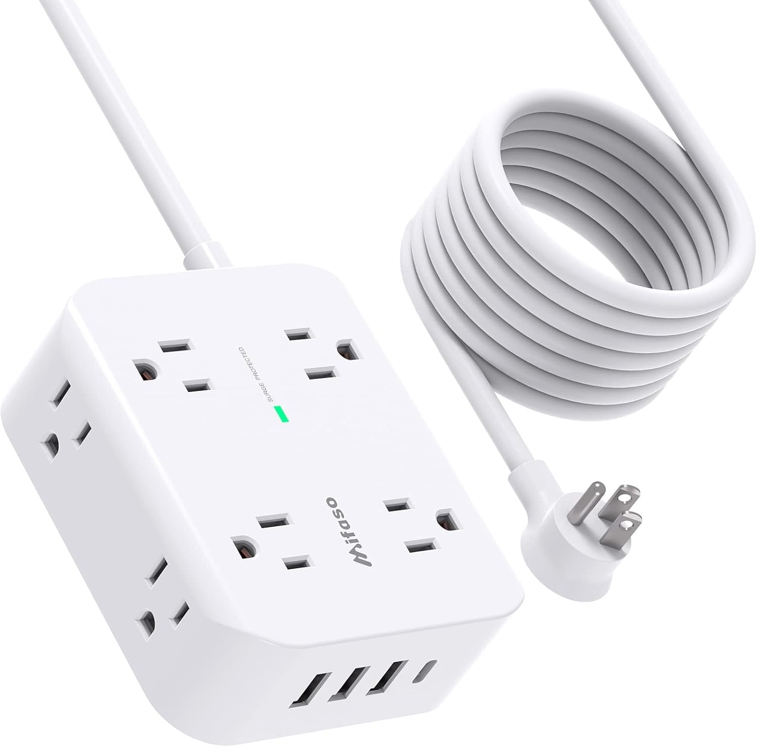 15FT Power Strip Surge Protector - 8 Outlets and 4 Ports, Heavy-Duty ...