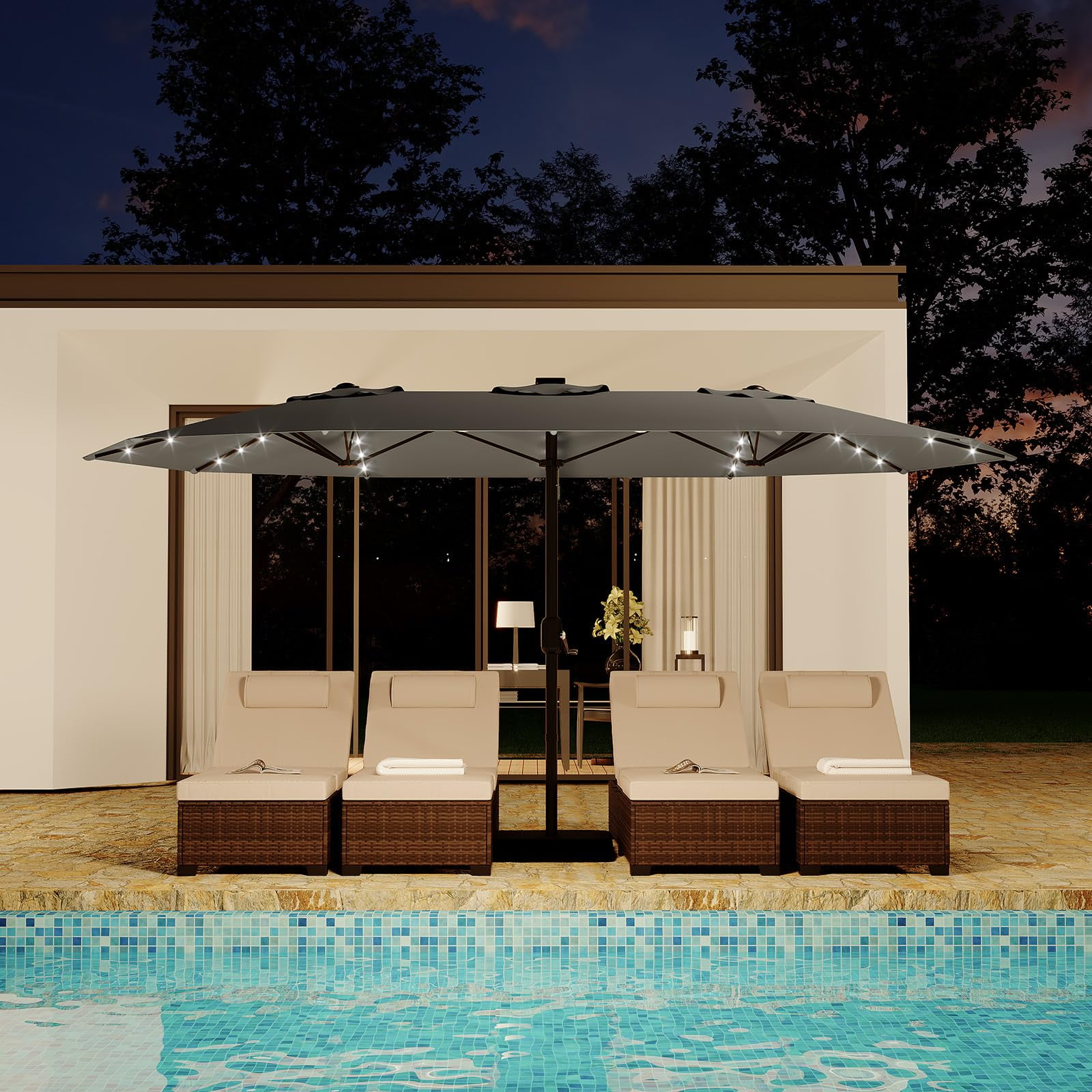 15FT Rectangular Patio Umbrella with Base Included - Large Patio ...