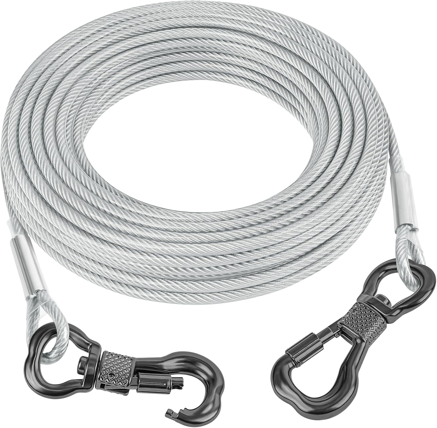 15FT Reflective Tie Out Cable for Dogs Up to 250 Pounds, Steel Wire ...