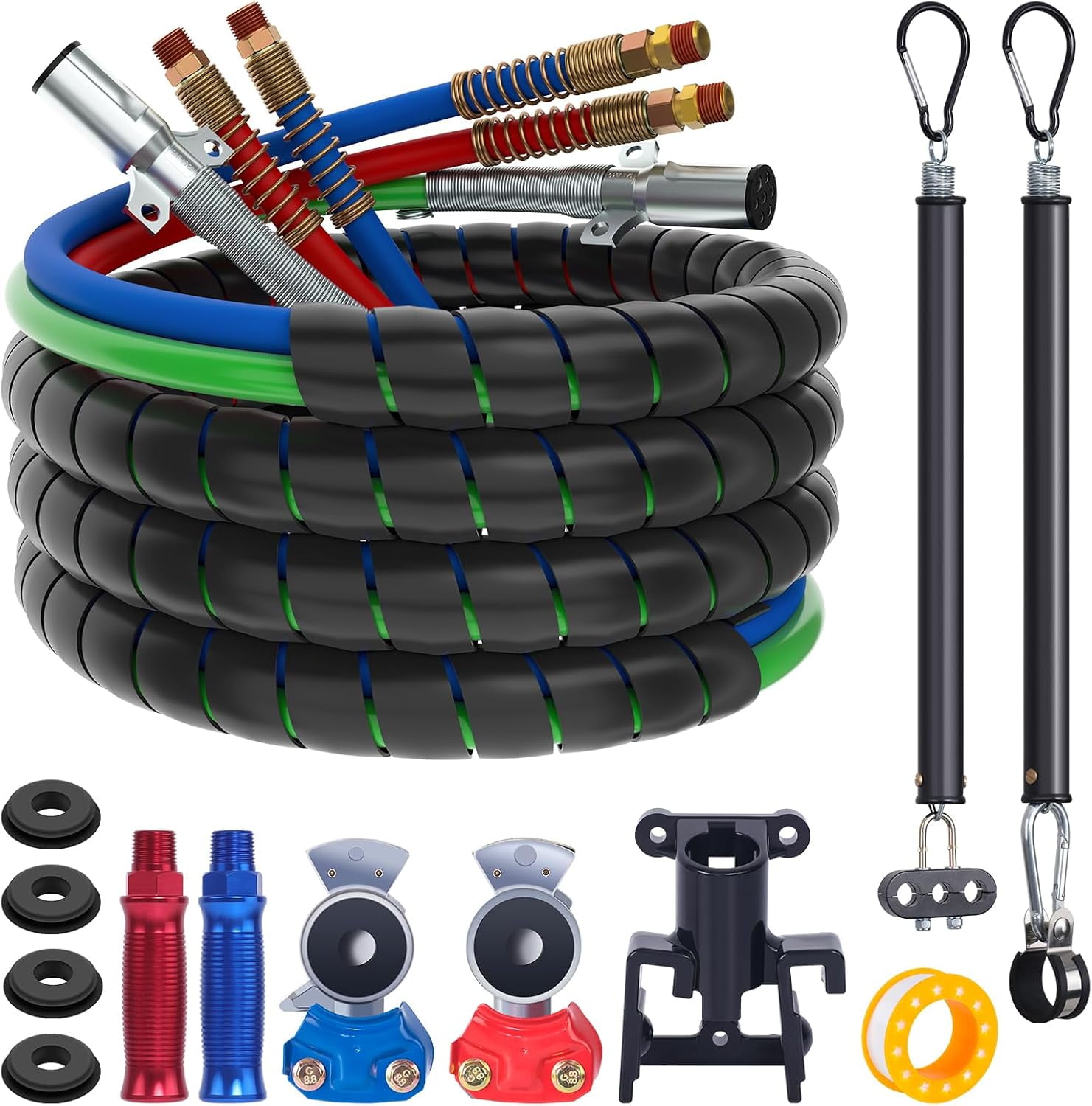15FT Semi Truck Air Line Kit with Gladhand Holder and Springs Kit Red ...