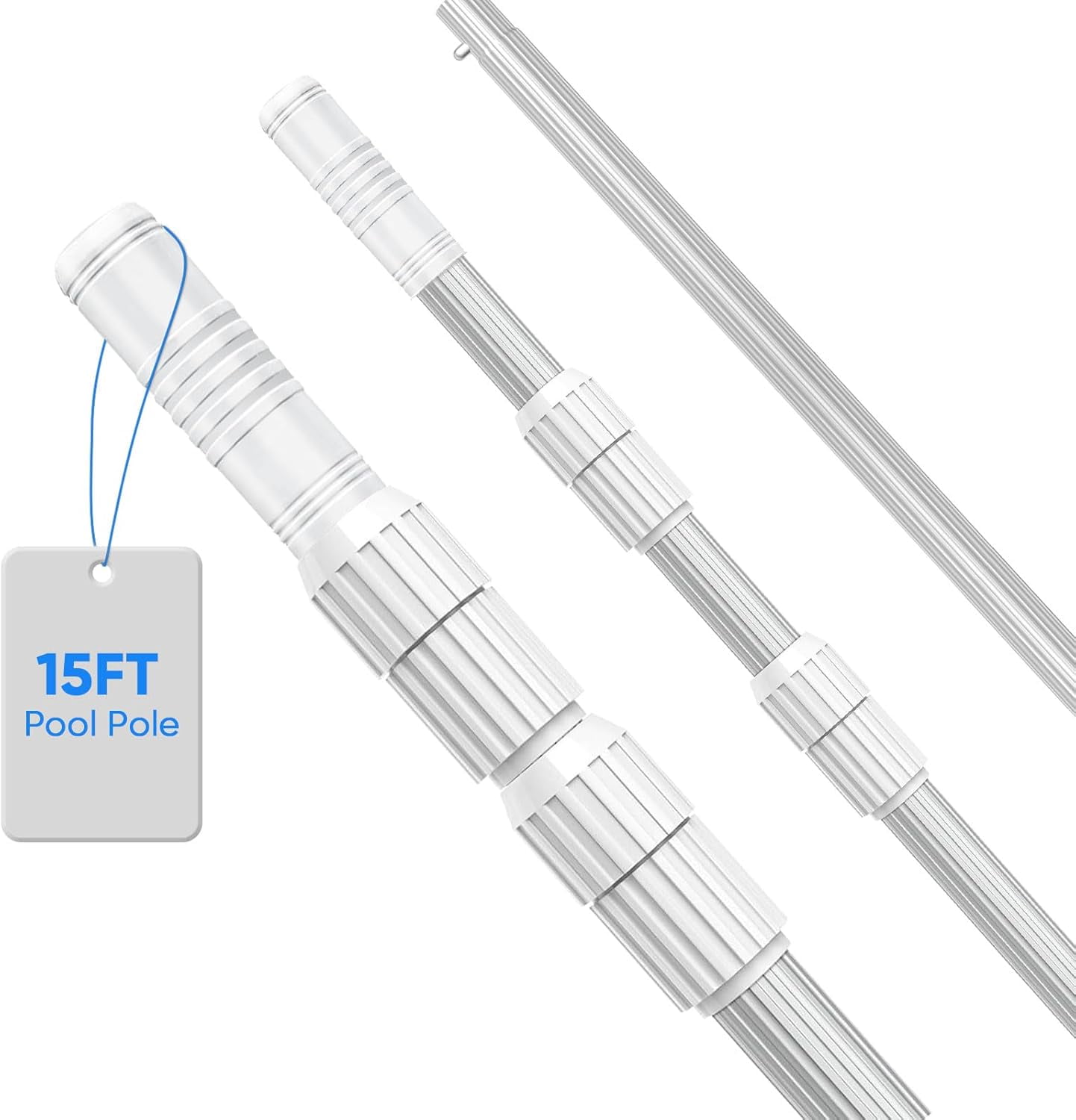 15FT Telescopic Pool Pole, Pool Skimmer Pole Heavy Duty, Adjustable 3 ...