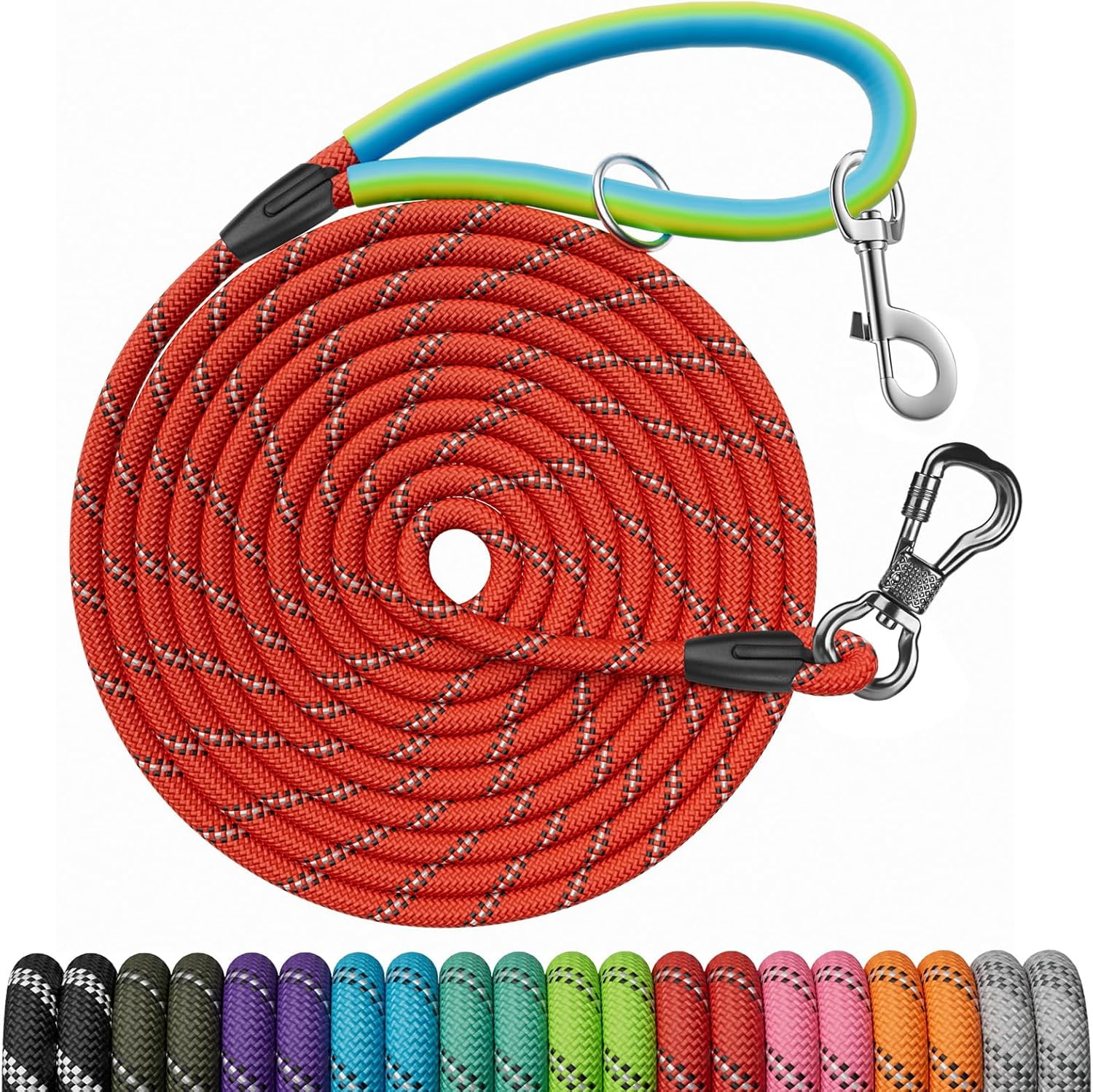 15FT Training Leash for Dogs, Nylon Rope With 2 Swivel Hooks and Soft ...