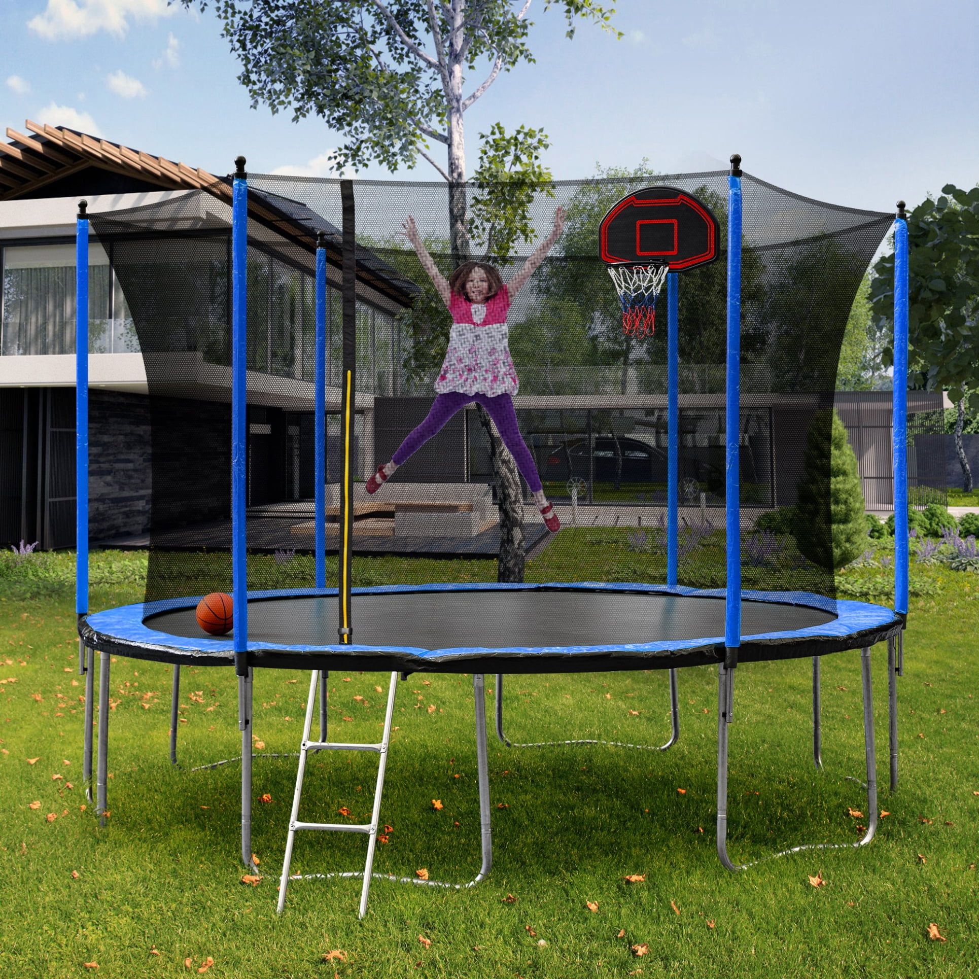 15FT Trampoline with Basketball Hoop Inflator and Ladder,Outdoor ...