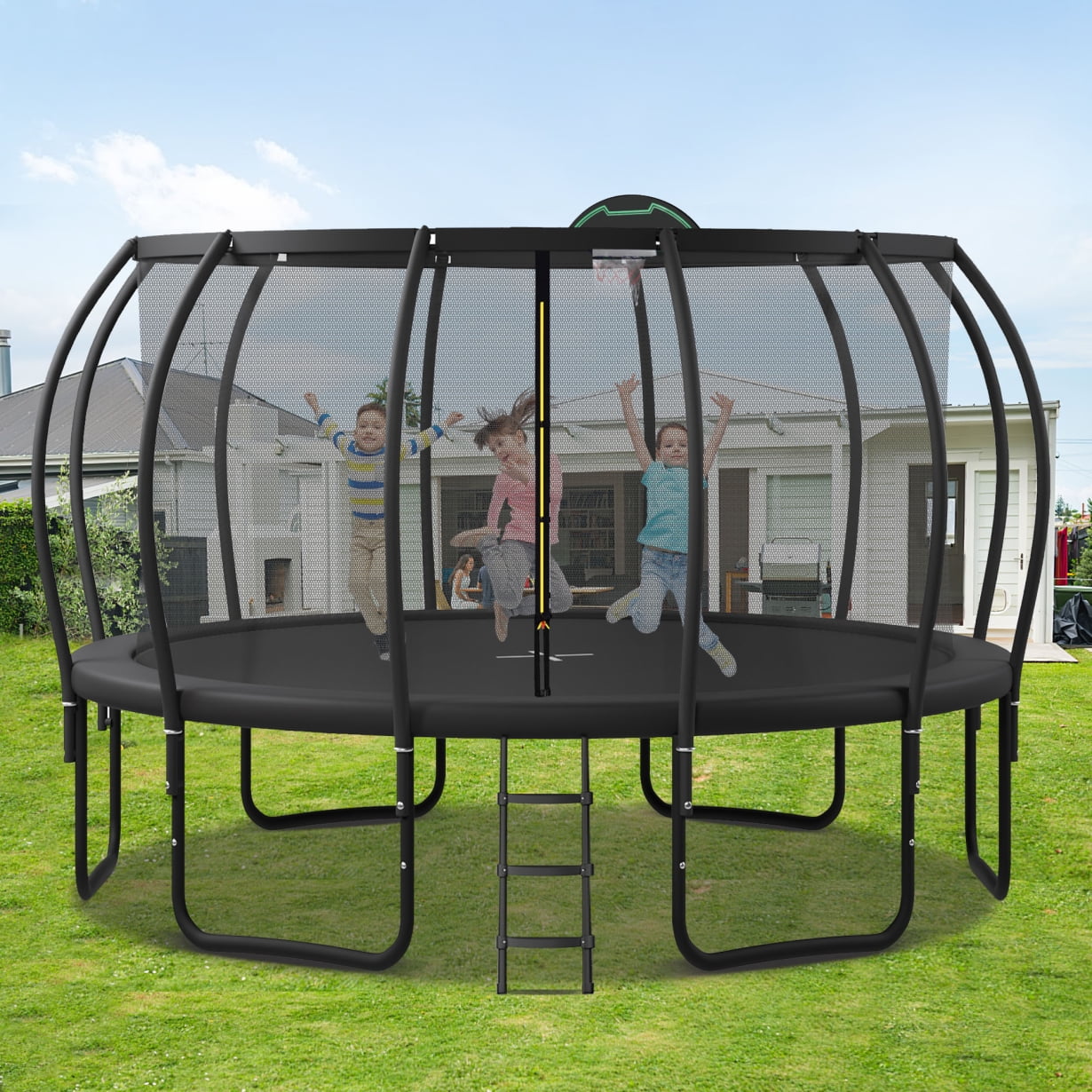 15FT Trampoline for Kids Adults with Basketball Board and Safety ...