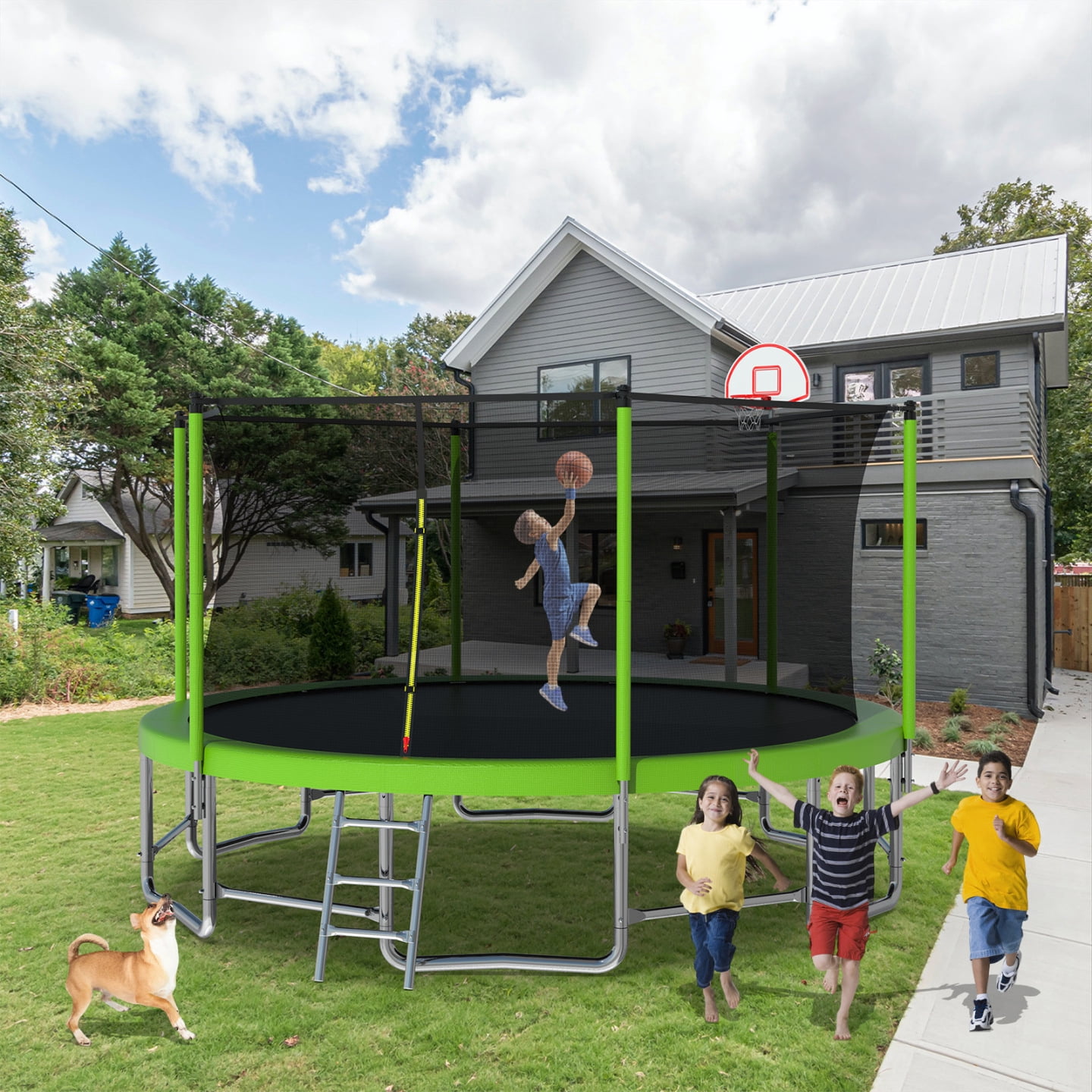 15FT Trampoline with Safety Enclosure Net - Heavy-Duty 1320LBS Capacity ...