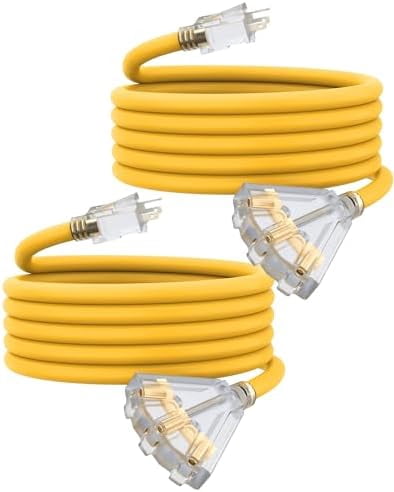 15Ft 12 Gauge Outdoor Extension Cord with 3-Outlets, 2 Pack, Heavy Duty ...