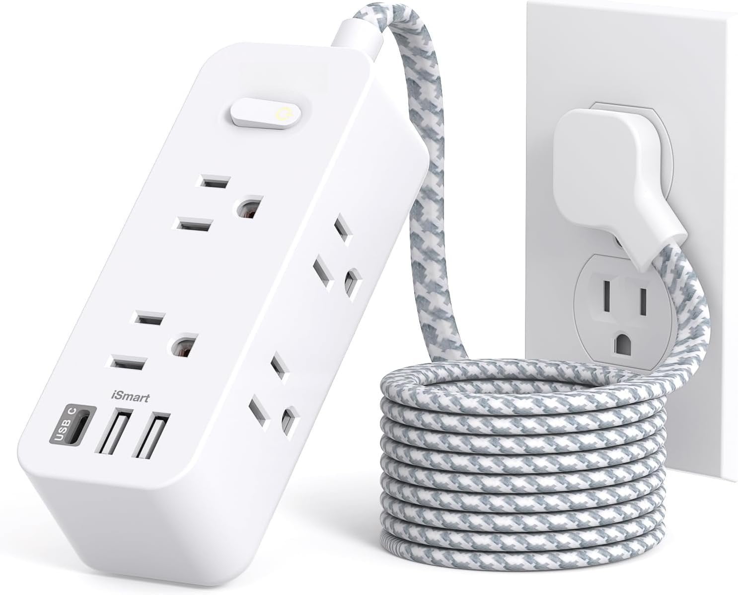 15Ft Extension Cord, Power Strip Surge Protector, 6 Outlets with 3 ...