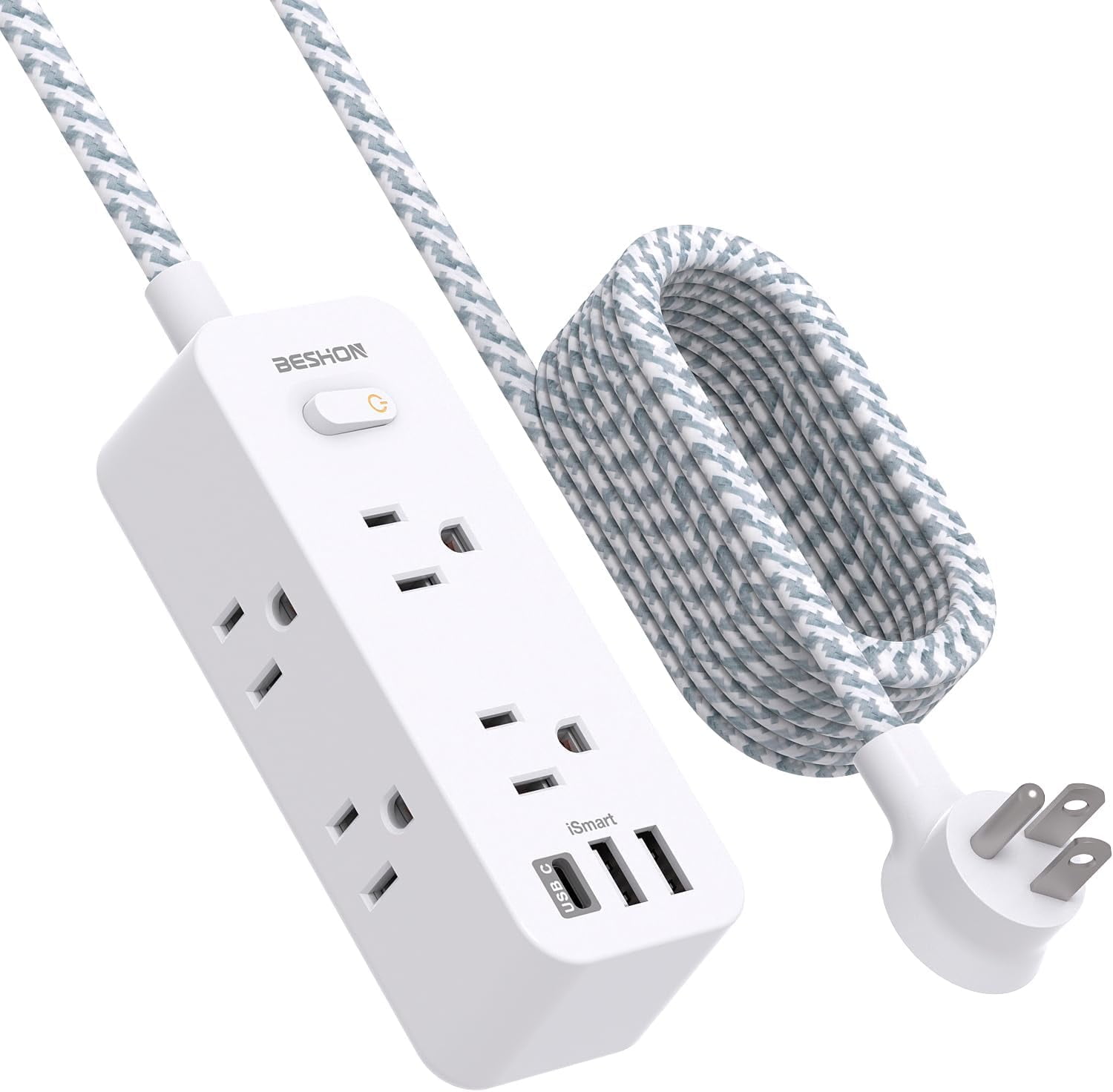15Ft Extension Cord, Power Strip Surge Protector, 6 Outlets with 3 USB ...
