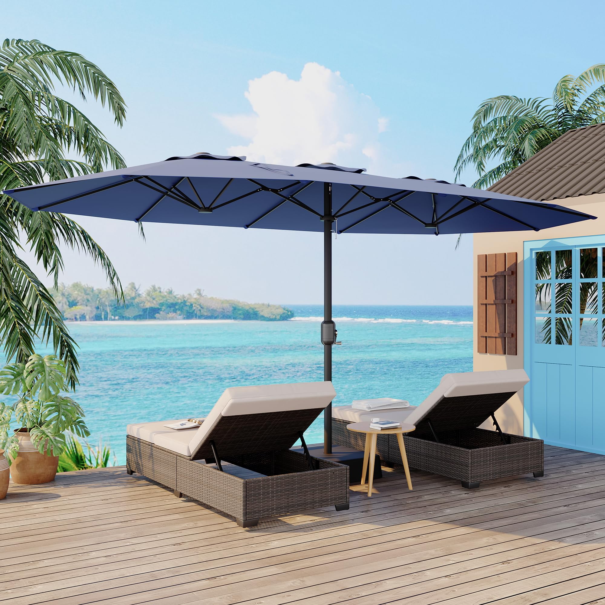 15Ft Large Outdoor Umbrella with Base Included, Double-Sided Patio ...