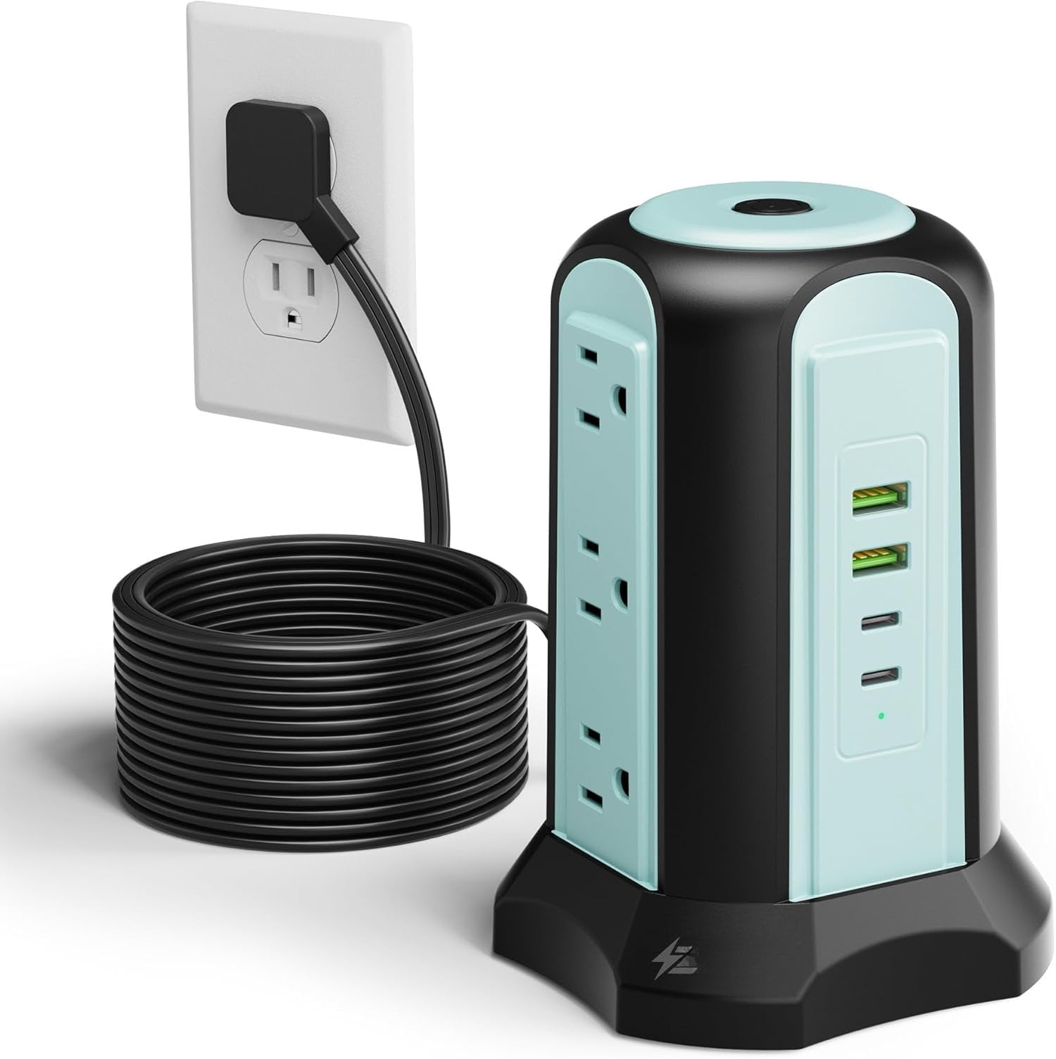 15Ft Long Extension Cord Power Strip Tower Surge Protector, Desktop ...