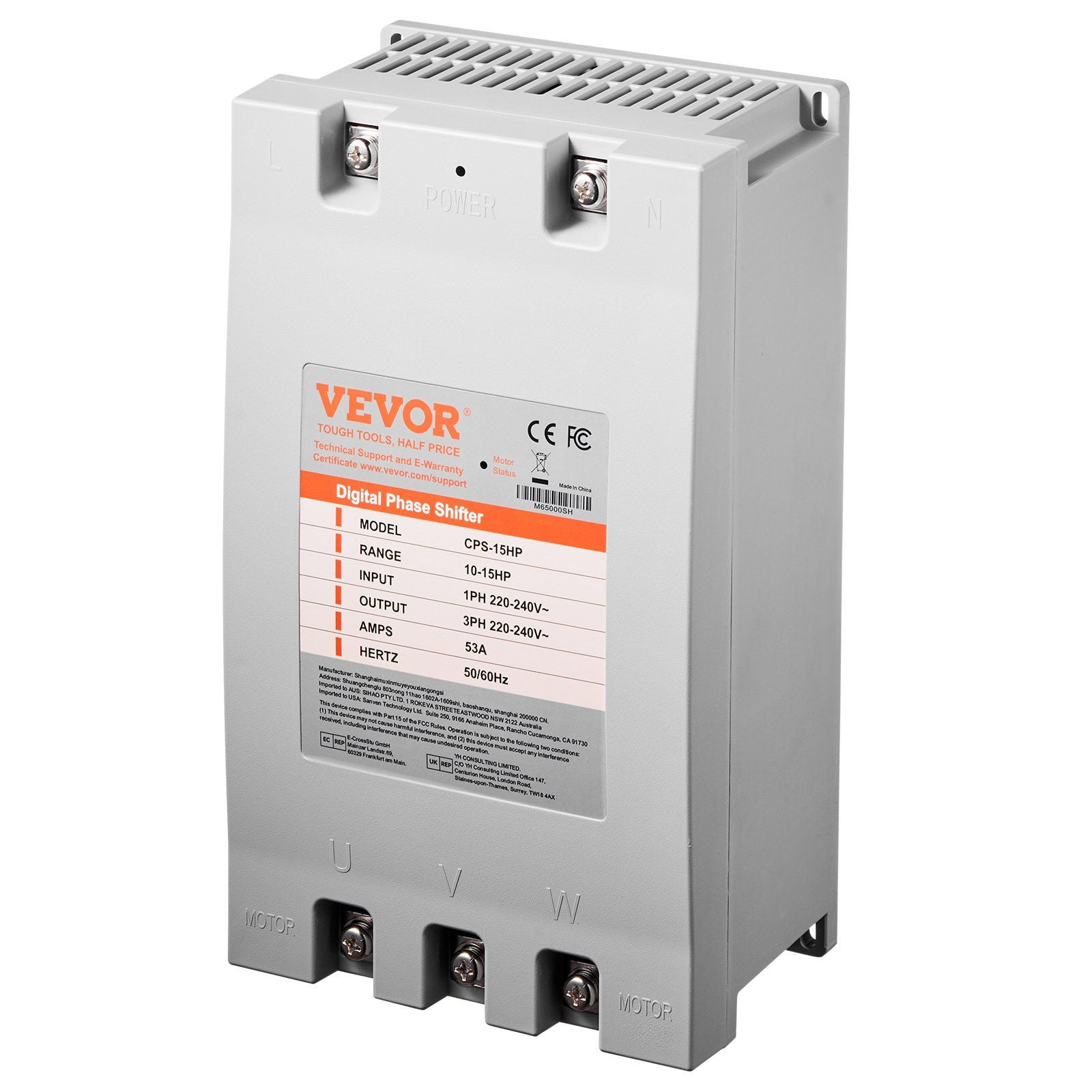 15HP 220V-240V Phase Converter, Single to 3 Phase 53A, Compatible with ...