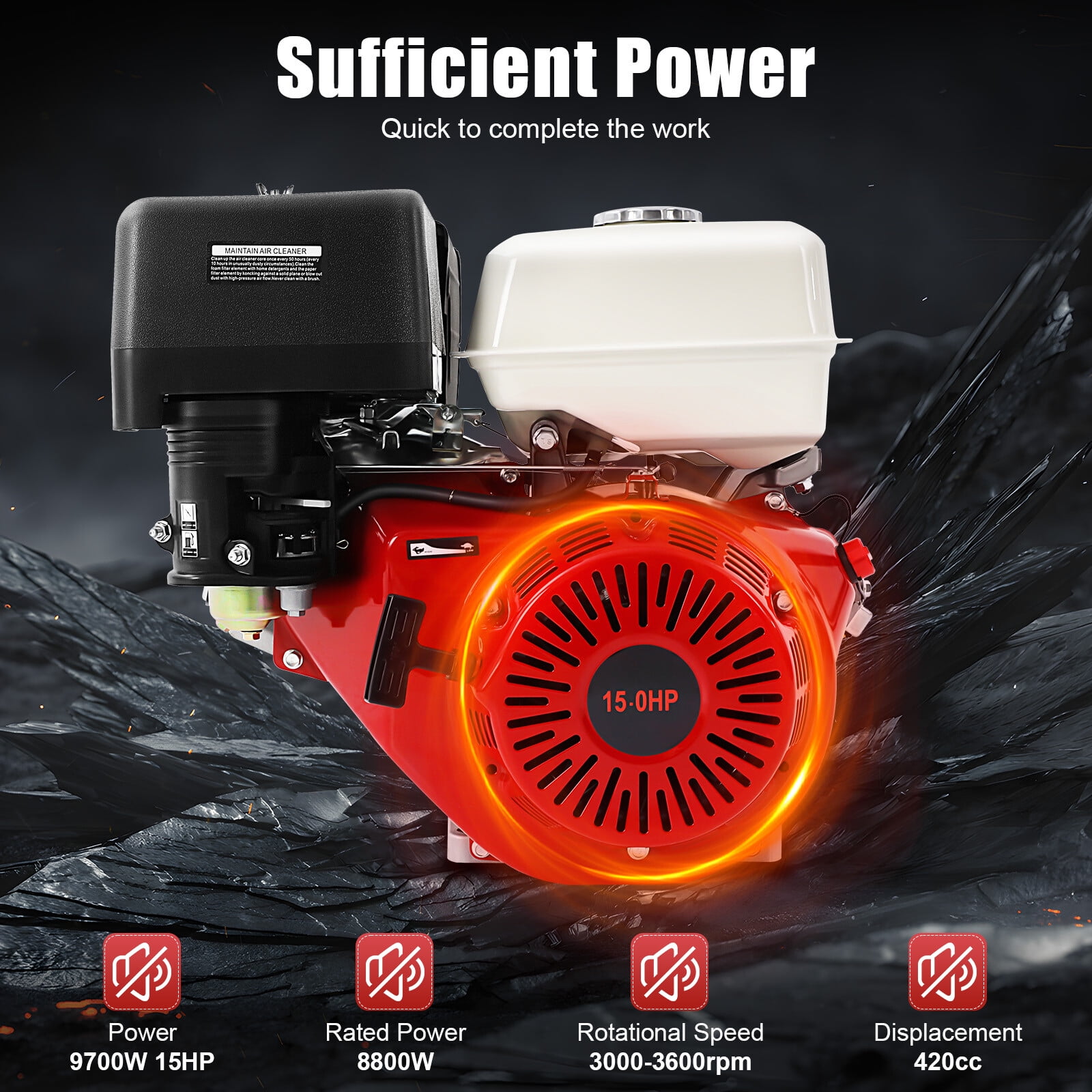 15HP 4-Stroke Engine, For Farm Equipment, Pressure Washers & Concrete ...