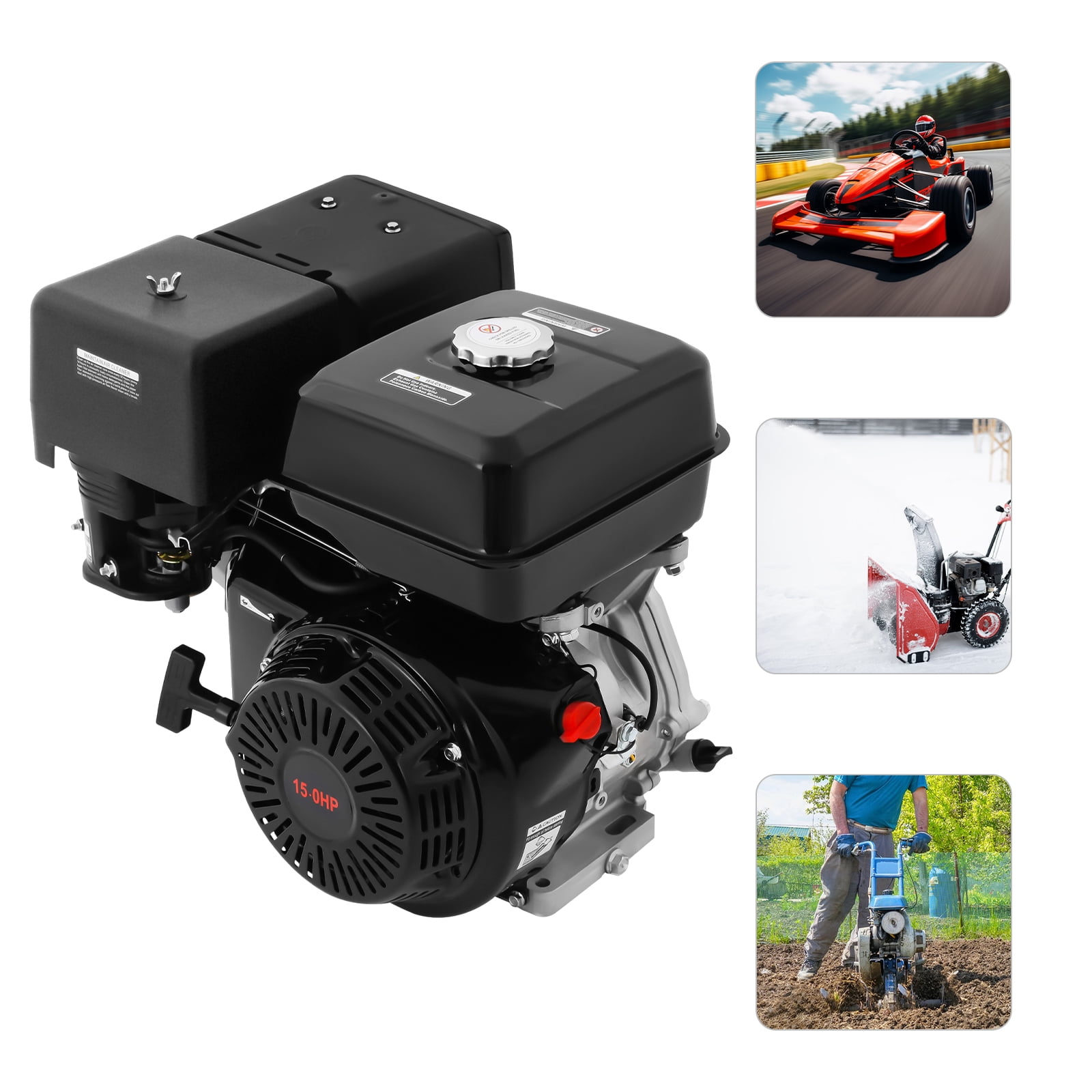 15HP 4-Stroke Gas Engine 420CC OHV Horizontal Shaft Single Cylinder Gas Engine, Recoil Start Go ...