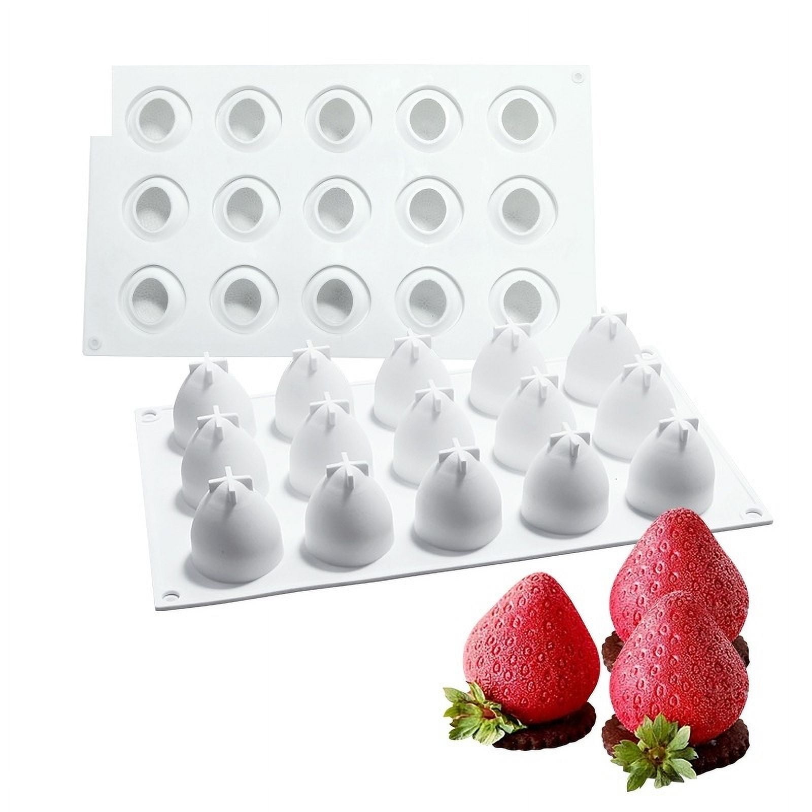 15Holes Strawberry Silicone Molds for Baking Mousse 3D Fruit Chocolate ...