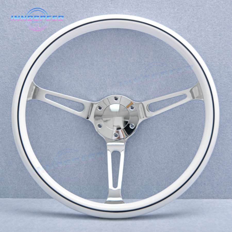 15Inch 380mm White ABS JDM Sport Steering Wheel with Chrome Spoke Auto ...