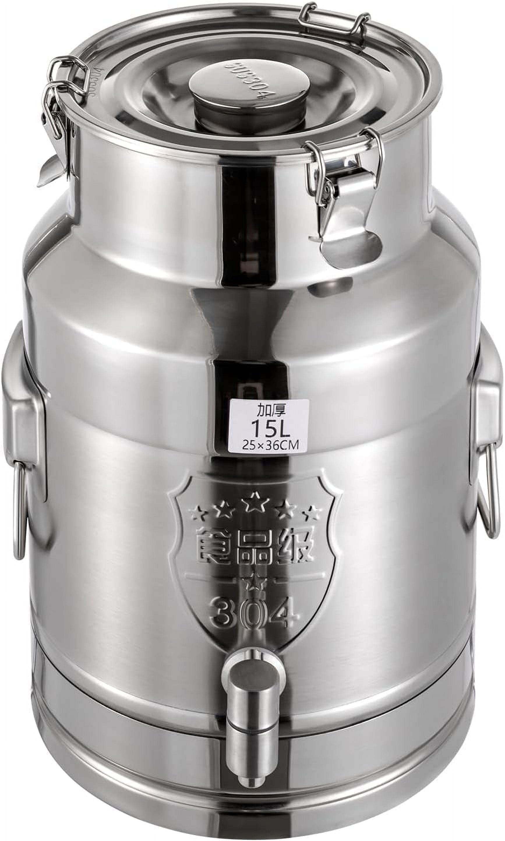 15L/3.96Gal Stainless Steel Milk Can with Spigot, Beverage Dispenser Milk Bucket Jug Pail Barrel ...