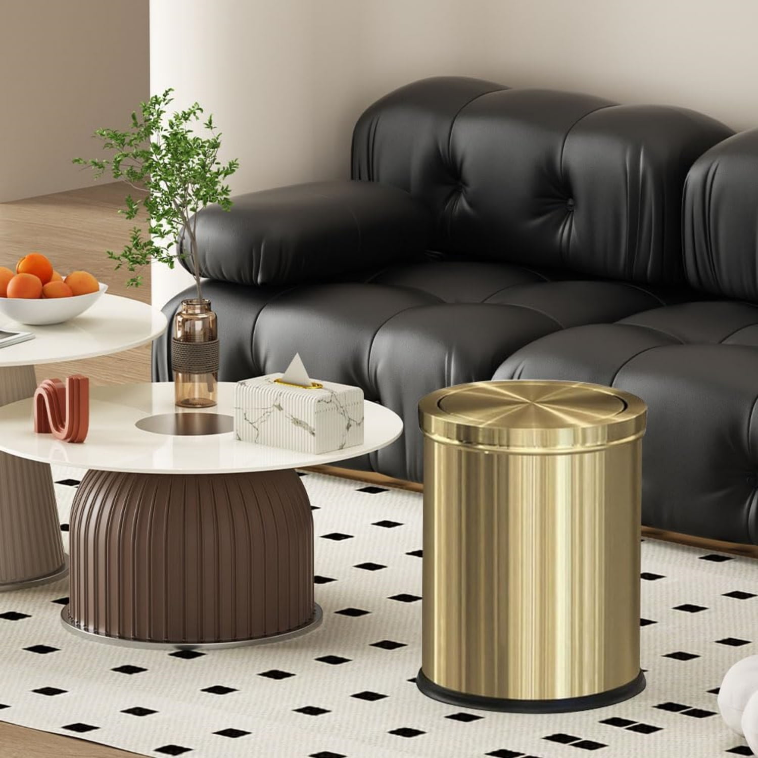 15L/4GAL Gold Bathroom Trash Can, Small Waste Basket with Flipping Lid ...