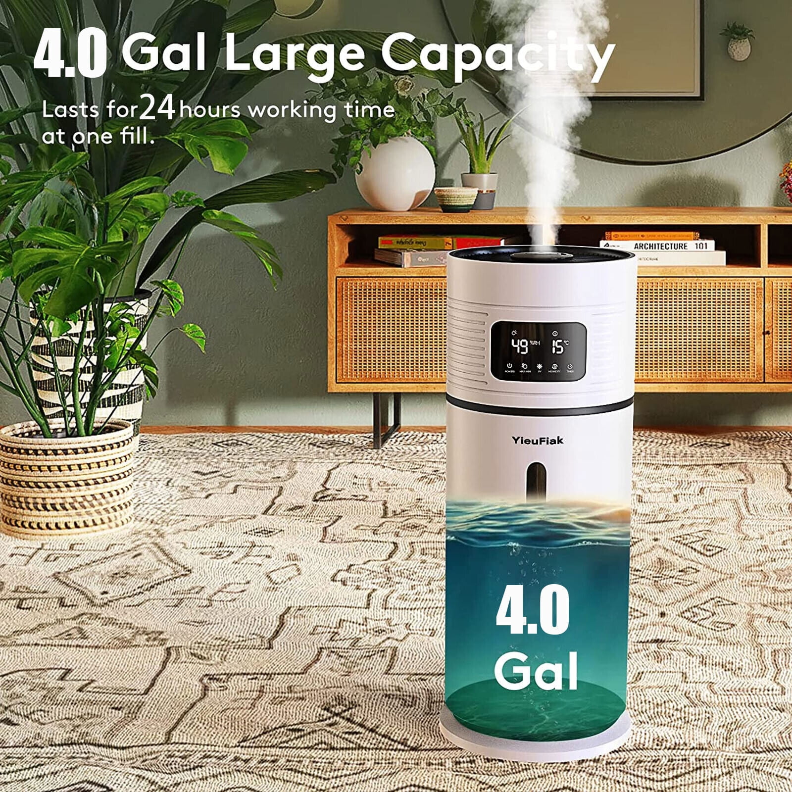 15L/4Gal Whole House Humidifier Large Rooms, Ultrasonic Cool Mist ...