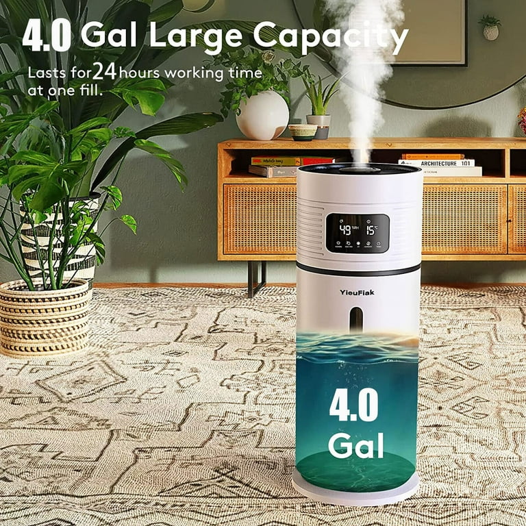 15L 4Gal Whole House Humidifier Large Rooms Ultrasonic Cool Mist Humidifiers for Home Commercial with Essential Oil Box Timer Remote Control White
