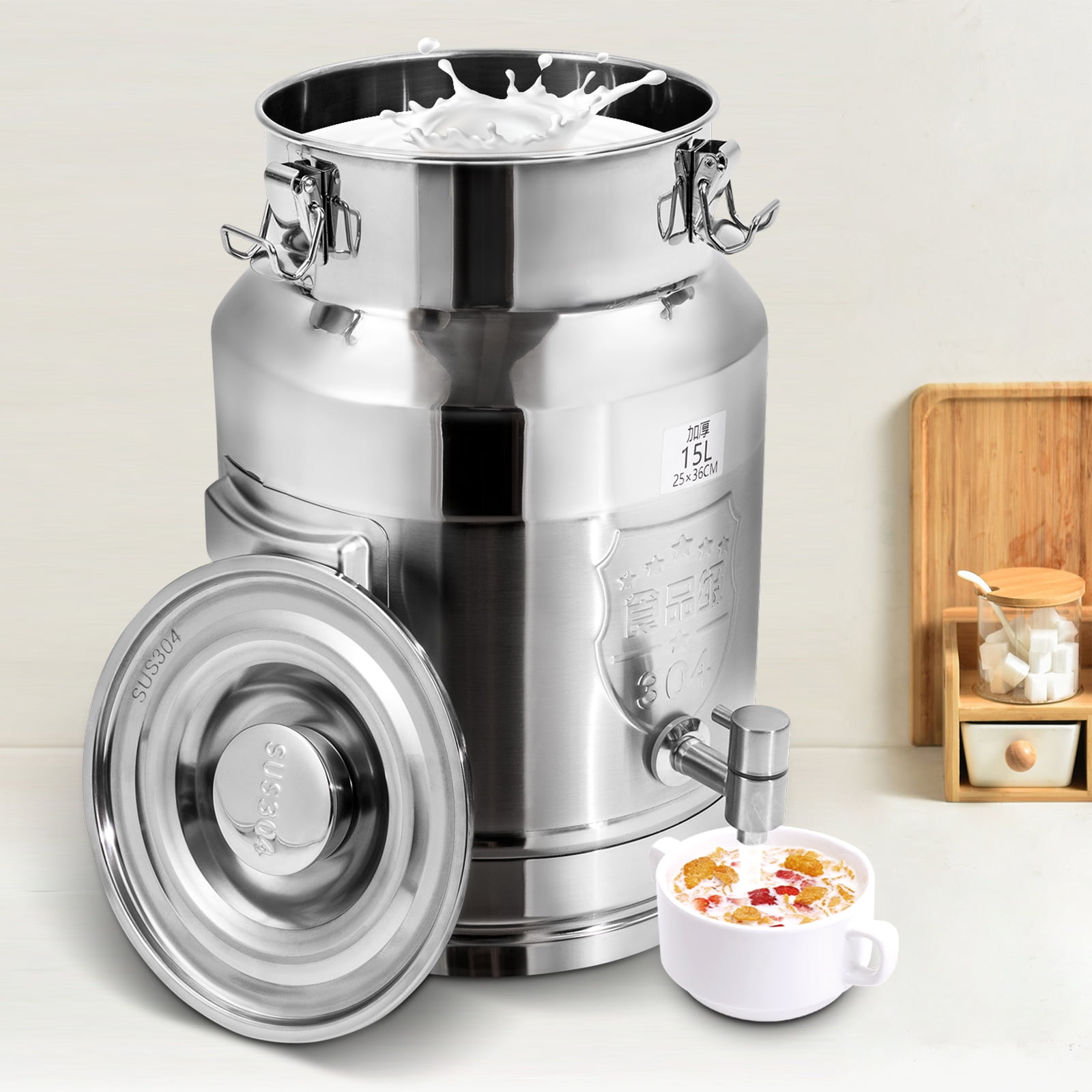 Stainless Steel Airtight Milk Container Wine Pail Bucket with Lid and ...