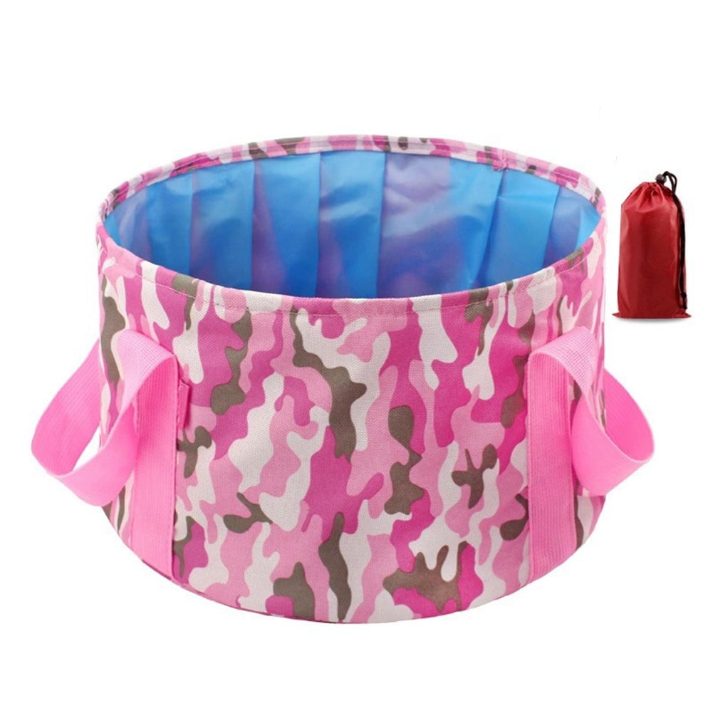15L Folding Bucket with Strap for Camping Beach Travel Car Pink ...