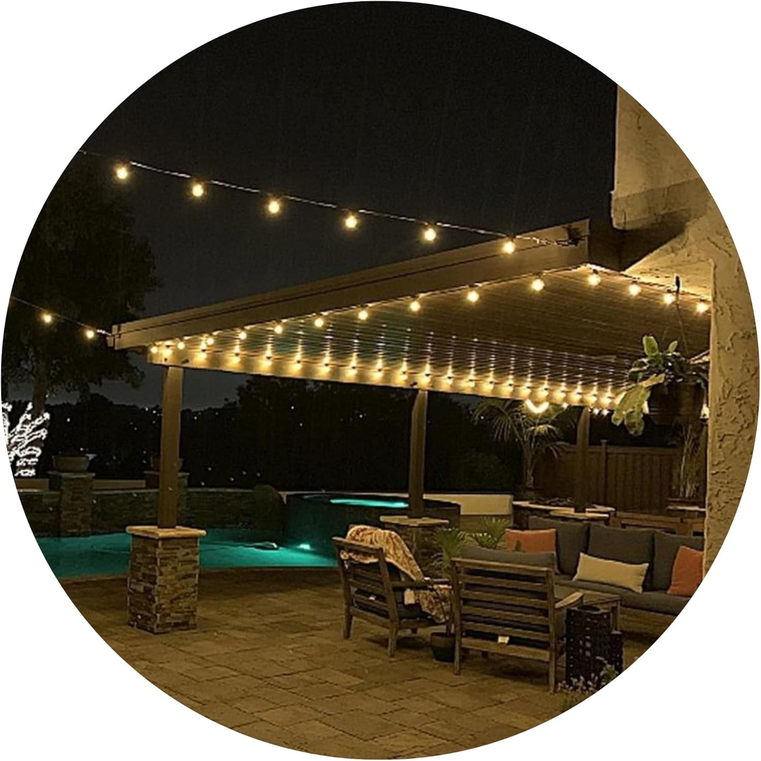 15L Indoor/Outdoor Patio G40 Bulb Light Set - Warm White Black Cord ...