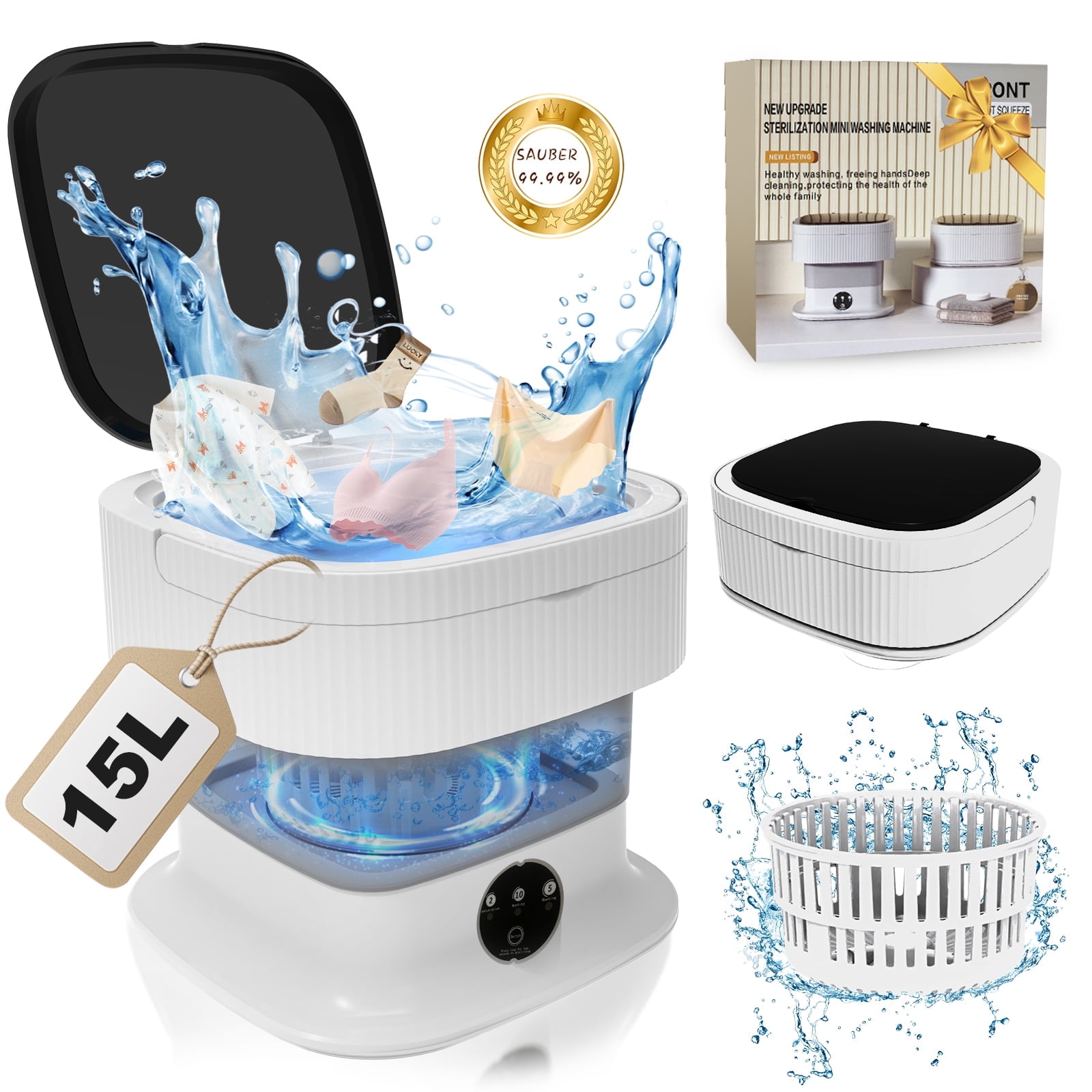 15L Portable Washing Machine with Spin Dryer, Mini Washing Machine and ...