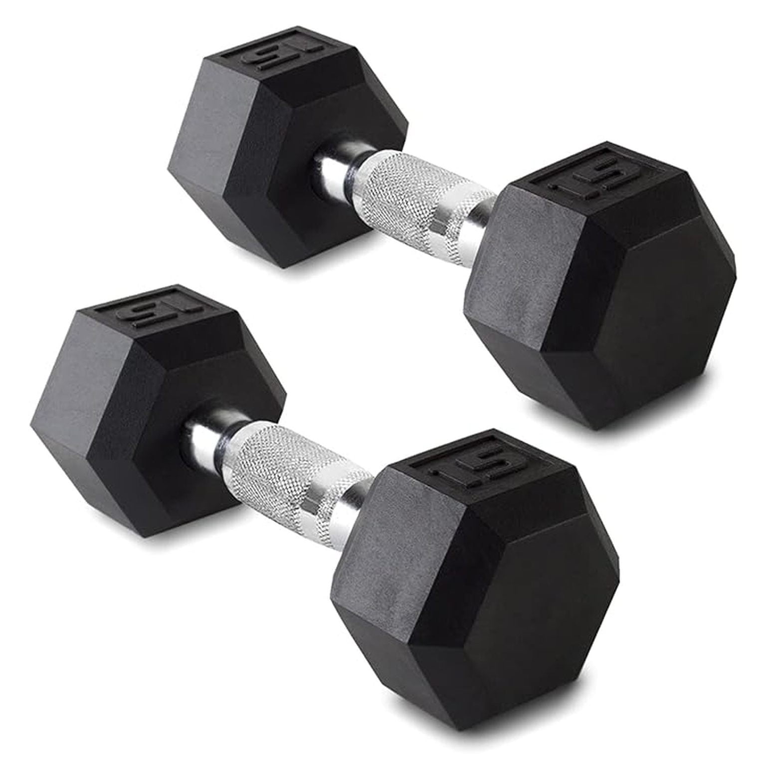 15LB Set of 2 Hex Dumbbells Rubber Coated Cast Iron Hex Black Dumbbell ...