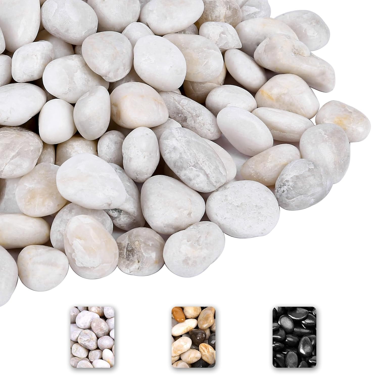 15LB White Rocks for Garden Landscaping, 1-2 Inch Polished Decorative ...