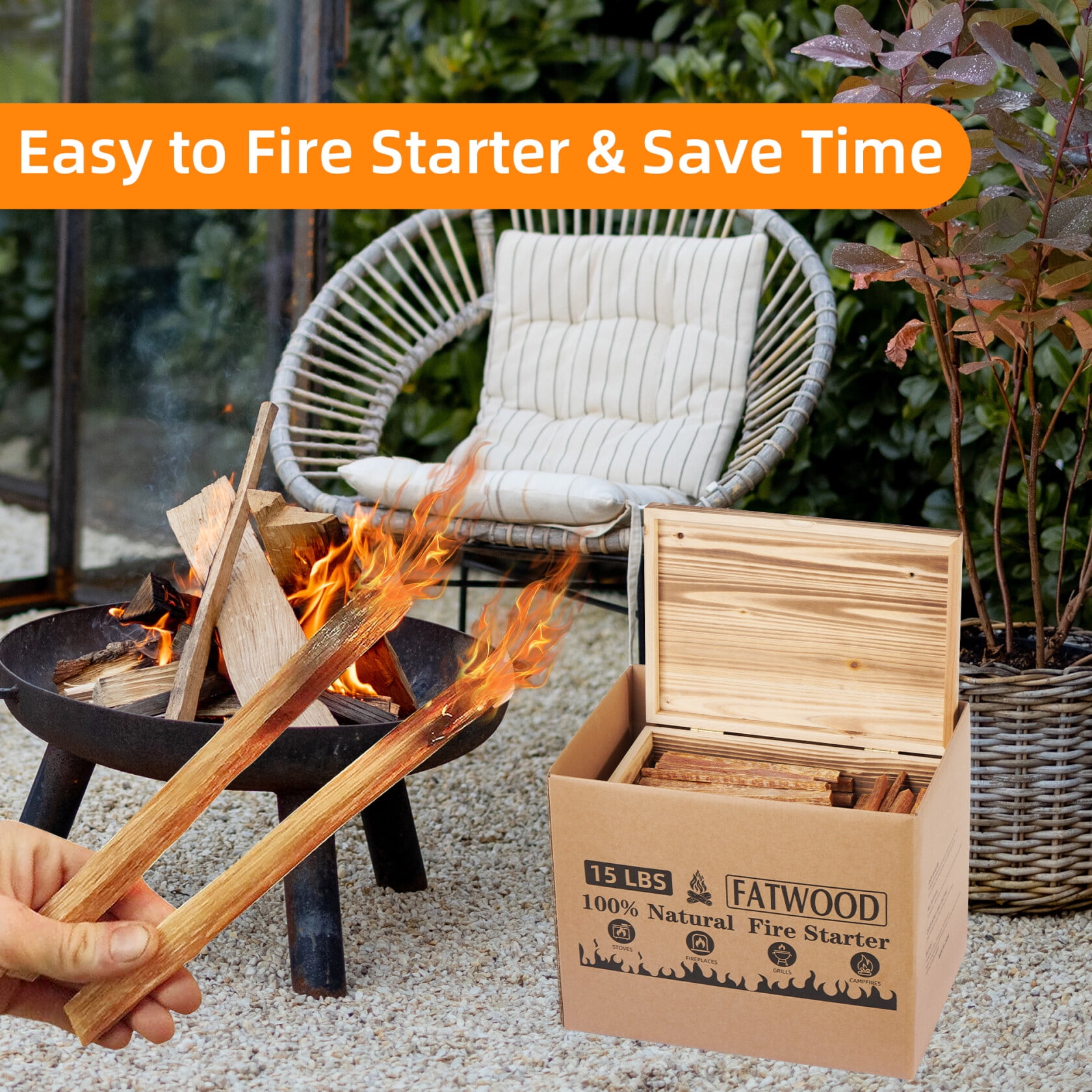 15Lbs Fatwood Fire Starter Sticks with Box and Carry Handles,Outdoor ...