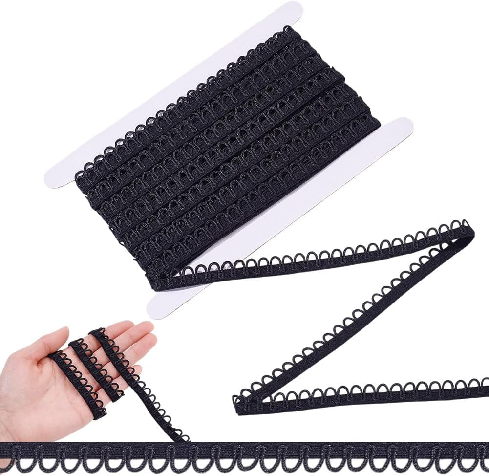 15M Polyamide Yarns Lace Elastic Webbing Black 1/2 inch(12mm) about 16. ...