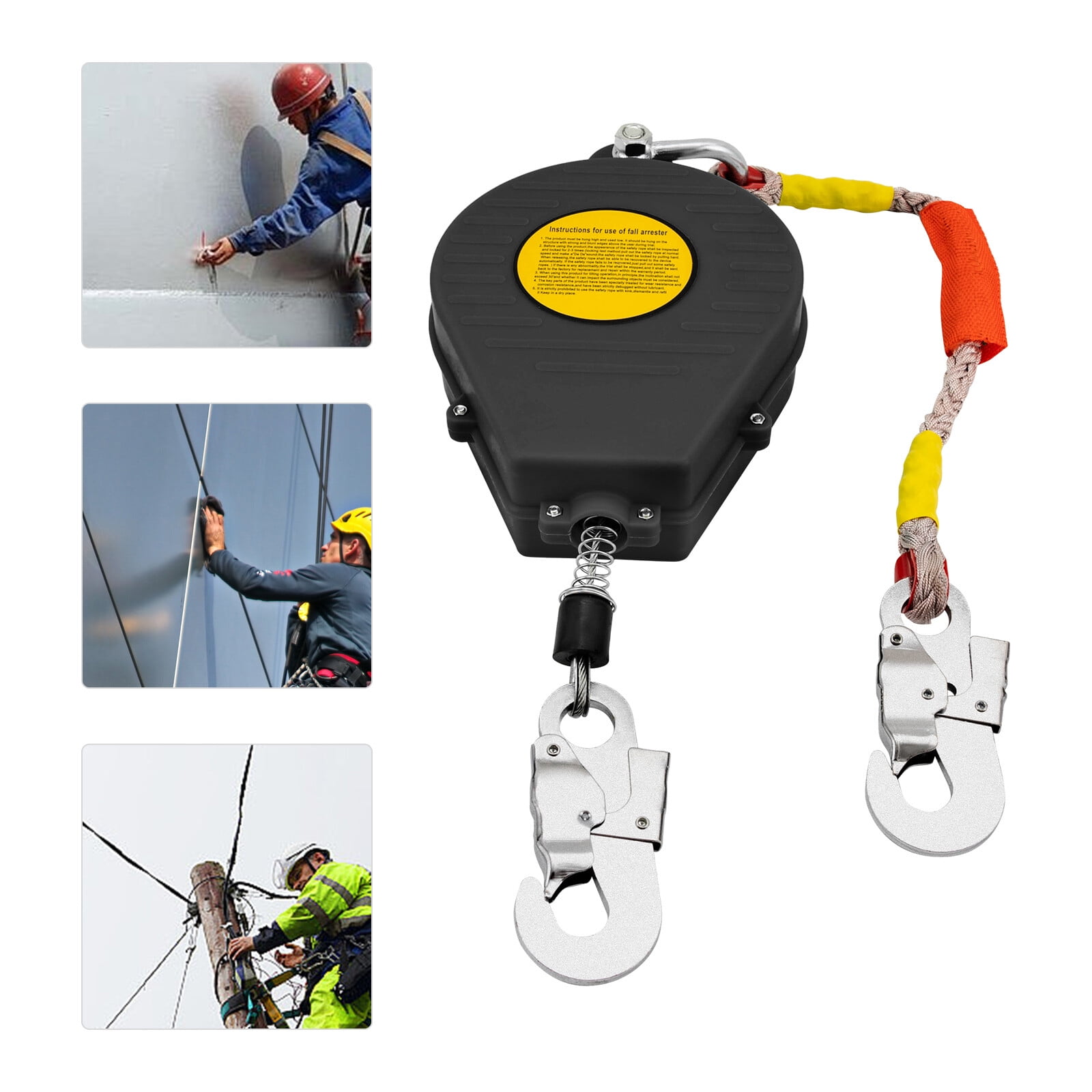 15M Safety Fall Arrester with Hook, 330.69lbs Load, Self-Retracting ...