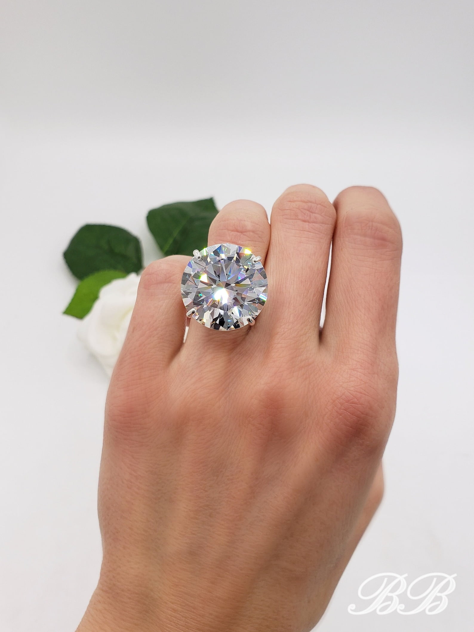 15MM-20MM Round Brilliant Custom 3MM Wide Band Solitaire Engagement ...