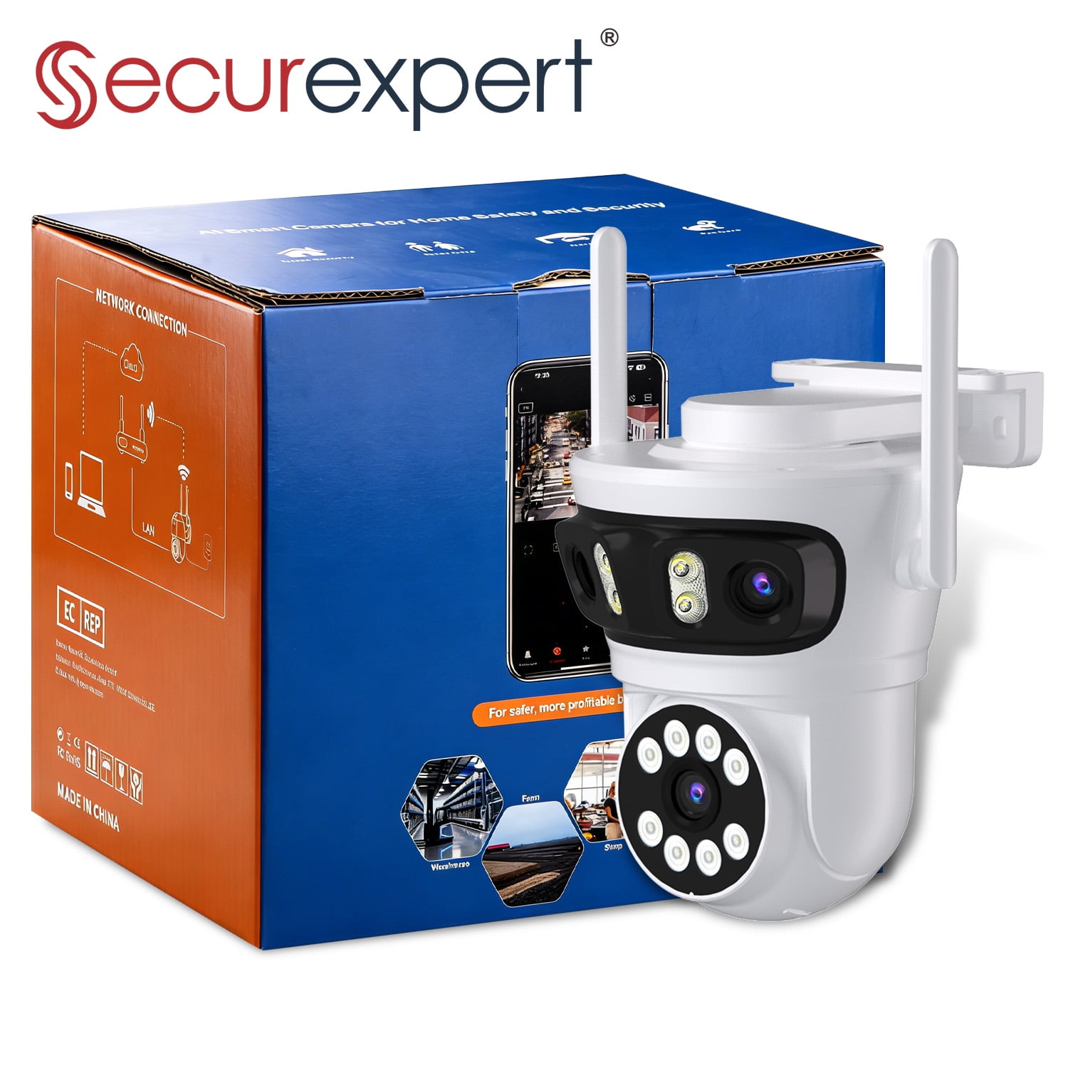 15MP 3 Lens Dual Screens WiFi Outdoor Security Camera 5X Digital Zoom ...