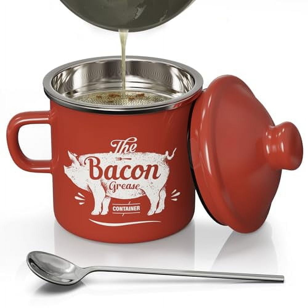 15OZ Bacon Grease Container With Strainer - Enamel Grease Saver ...