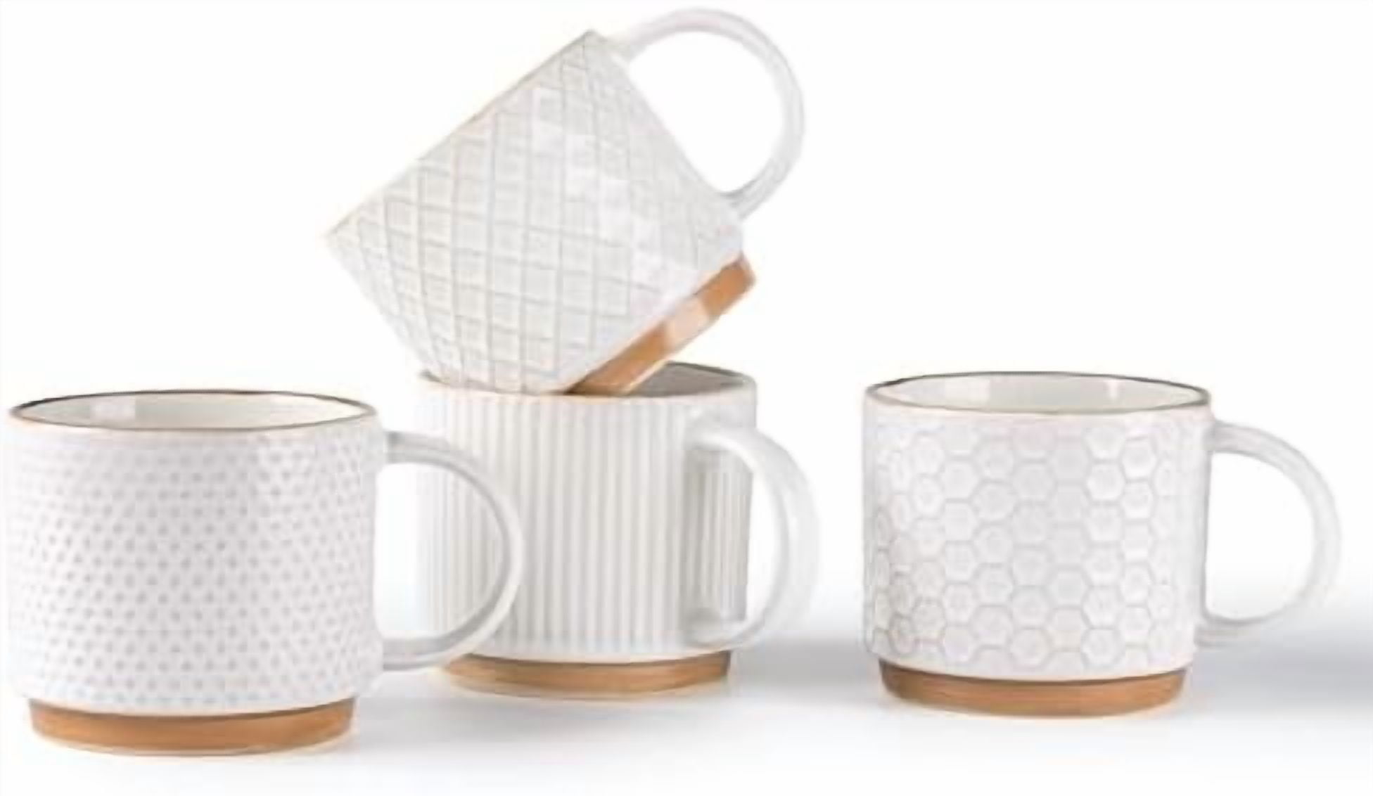 15OZ Stackable Coffee Mugs, Ceramic Coffee Mugs with Texture Patterns ...