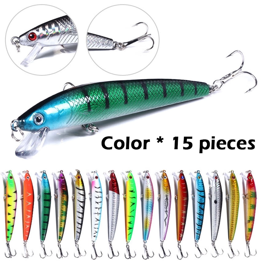 15PC Lures Kit Artificial Half Water Premium Trout Fishing Realistic ...